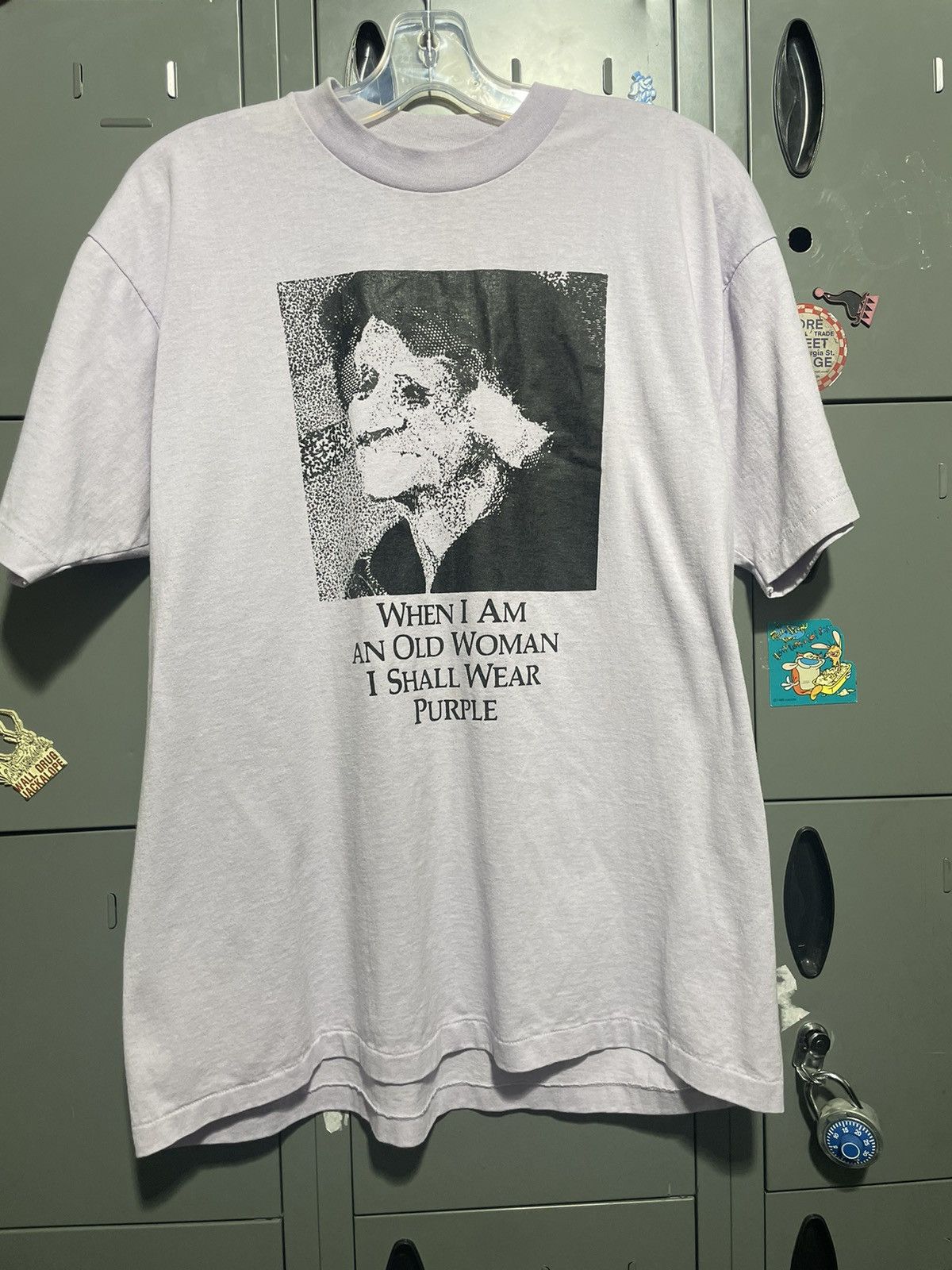 Vintage 80s Jenny Joseph Poem wear purple old lady art 50/50 usa | Grailed