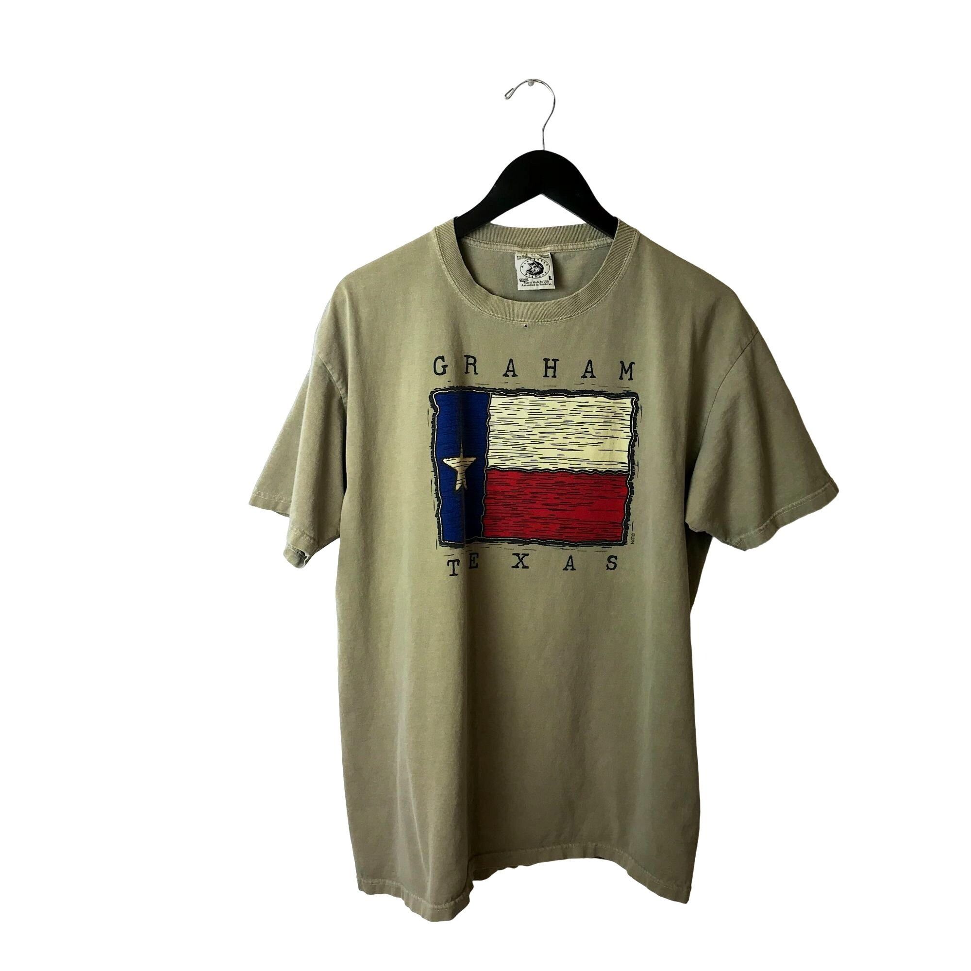 Vintage VINTAGE Graham Texas T Shirt Brown Medium M Flag Made In USA ...