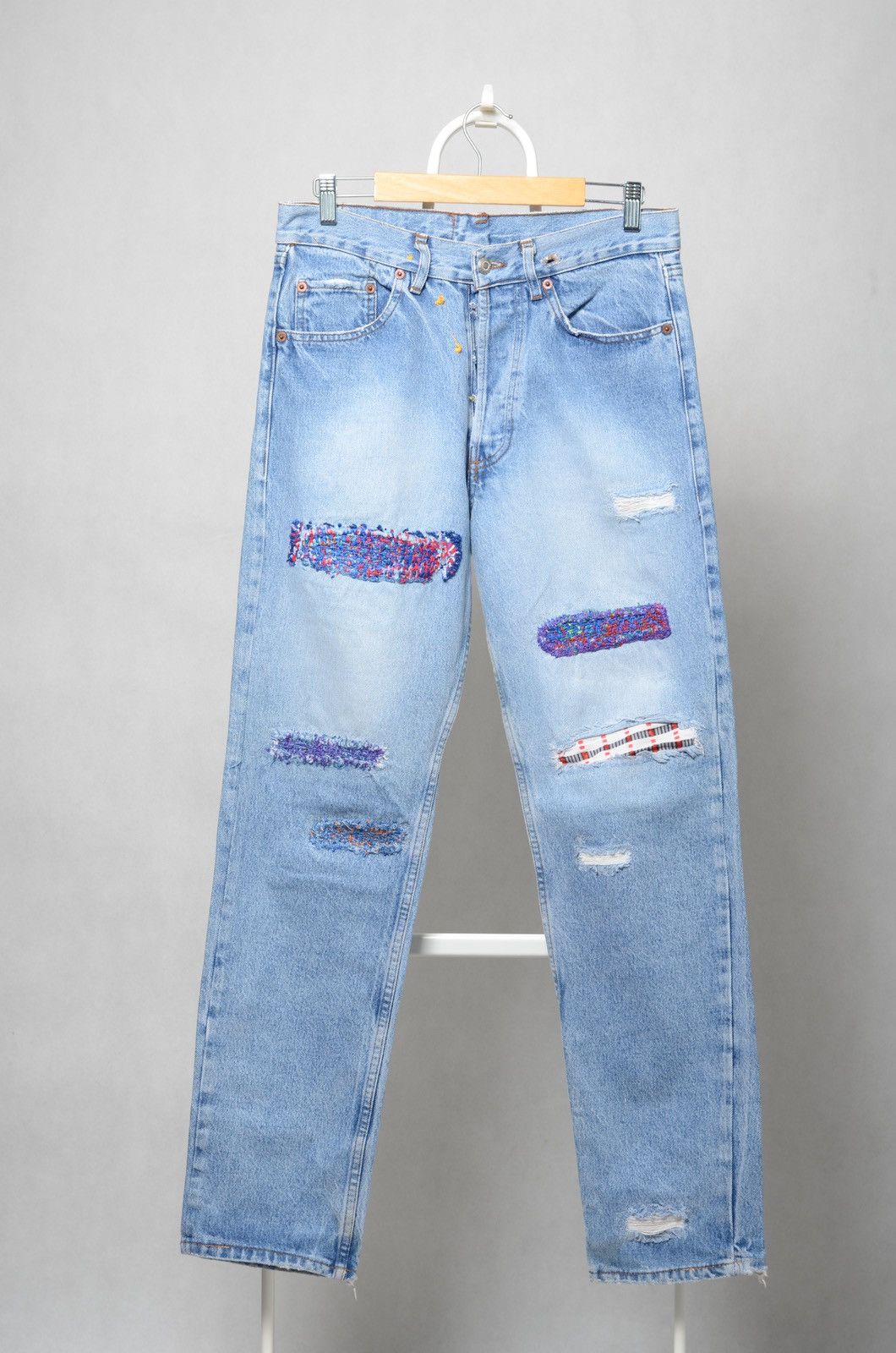 JET SET Vintage JET SET blue system patchwork denim jeans size 30 | Grailed