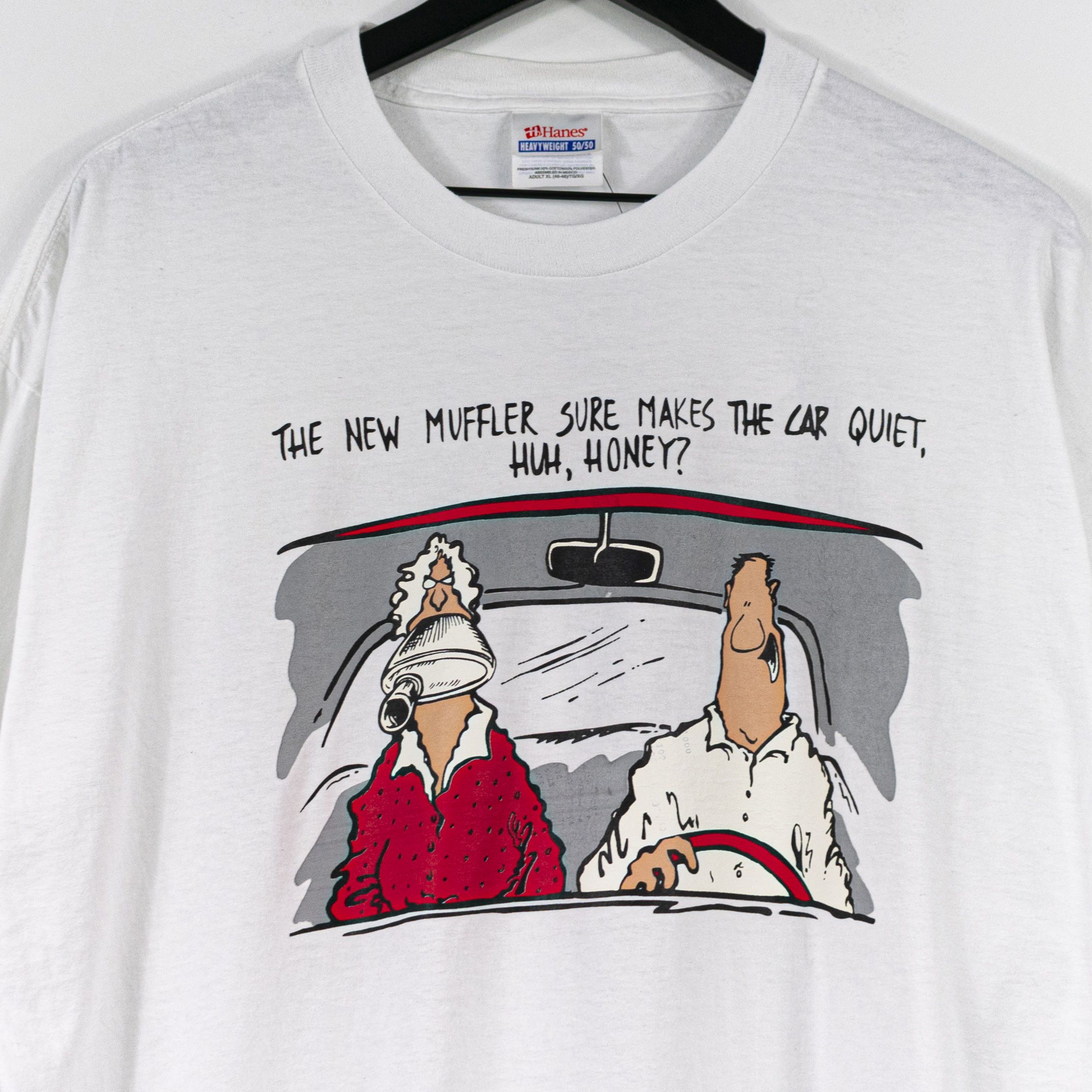 Vintage Y2K New Muffler Sure Makes The Car Quiet Humor Joke T-Shirt ...