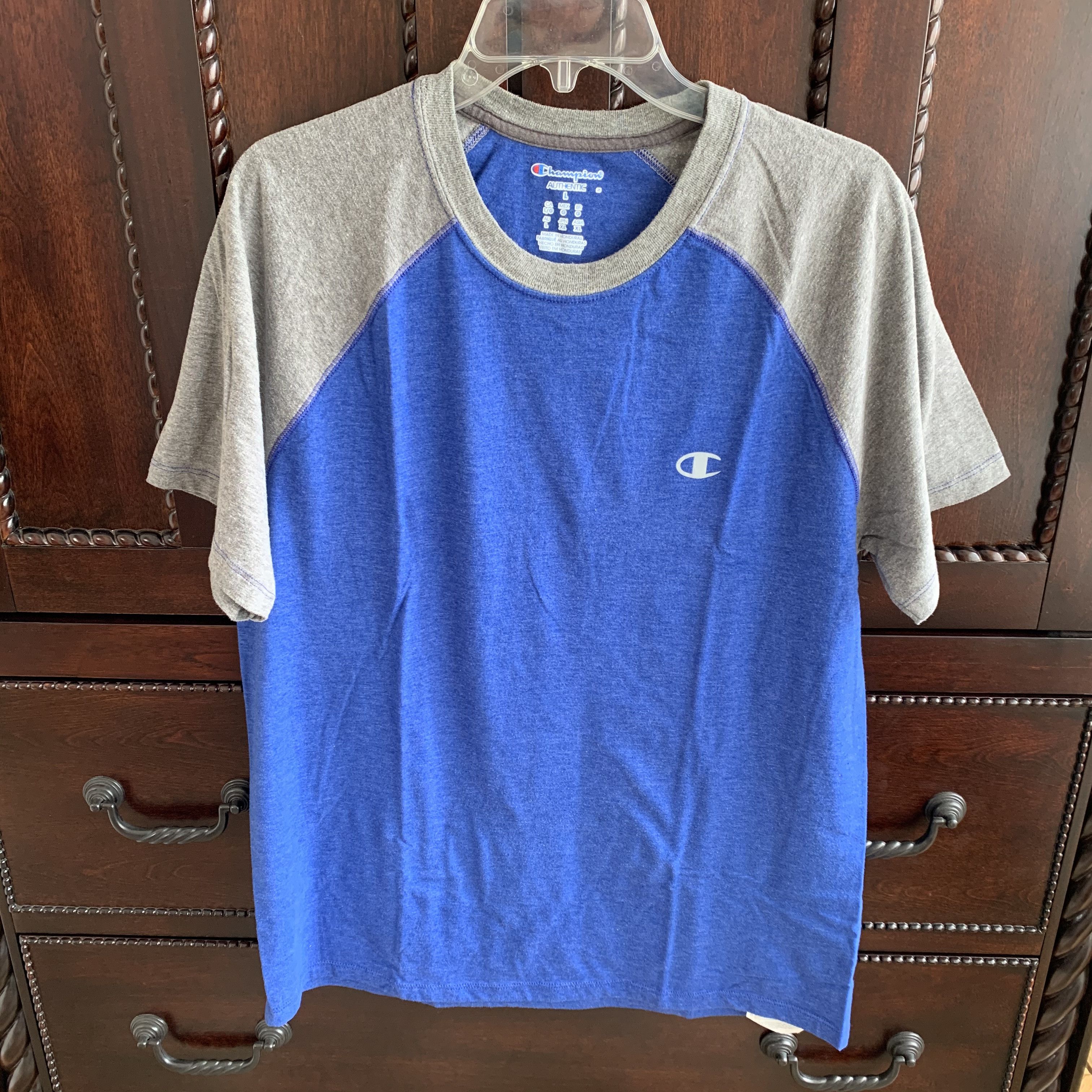 Champion Champion Logo T-shirt L Blue/Gray Vapor Tech Workout | Grailed