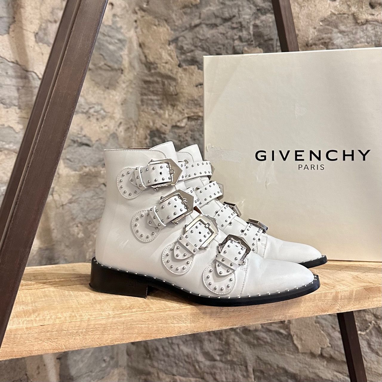 Givenchy Givenchy White Leather Studded Buckle Western Boots | Grailed