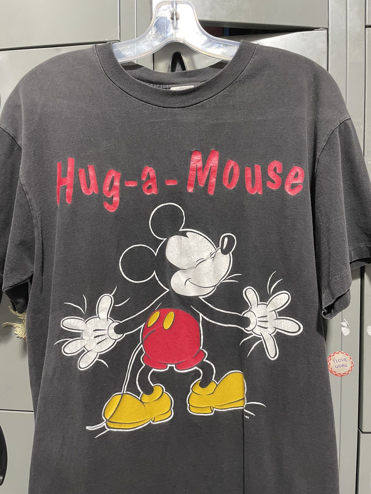 Vintage 90s Mickey Hug A Mouse Disney black faded single stitch | Grailed