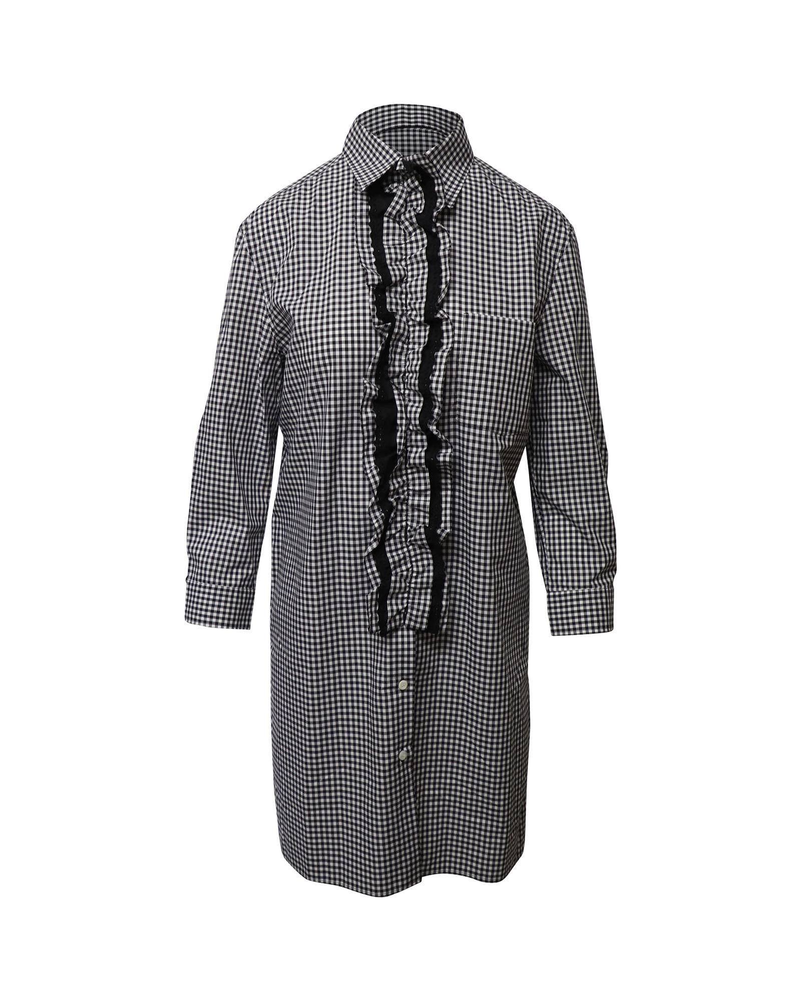 Prada Prada Checked Ruffled Shirt Dress in White Cotton | Grailed