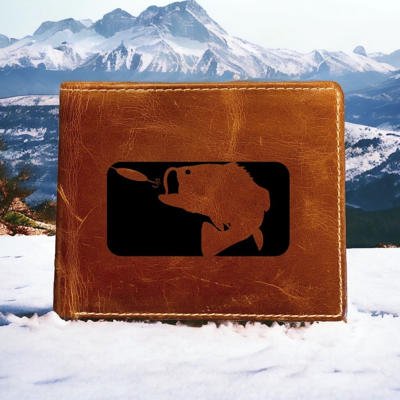 Streetwear Bass Fishing Leather Wallet Bifold Pro 100% Genuine Buffalo ...