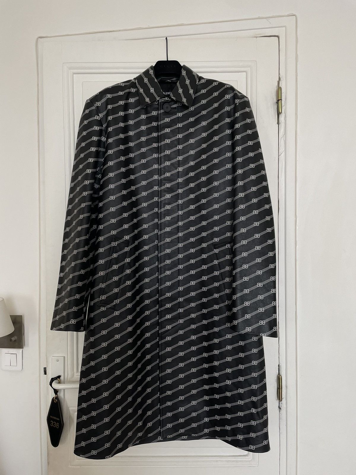 Balenciaga Balenciaga Allover Logo Leather Coat | Grailed