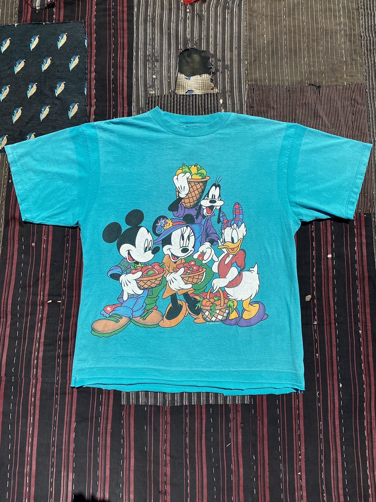 Disney × Mickey Mouse × Vintage Vtg 90s Mickey and friends teal fruit graphic tee t shirt | Grailed