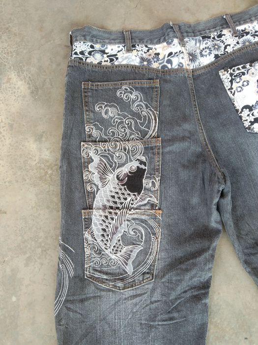 Vintage Embroidered Japan Jeans Koi Fish Multipockets Denim 38x28.5 ...