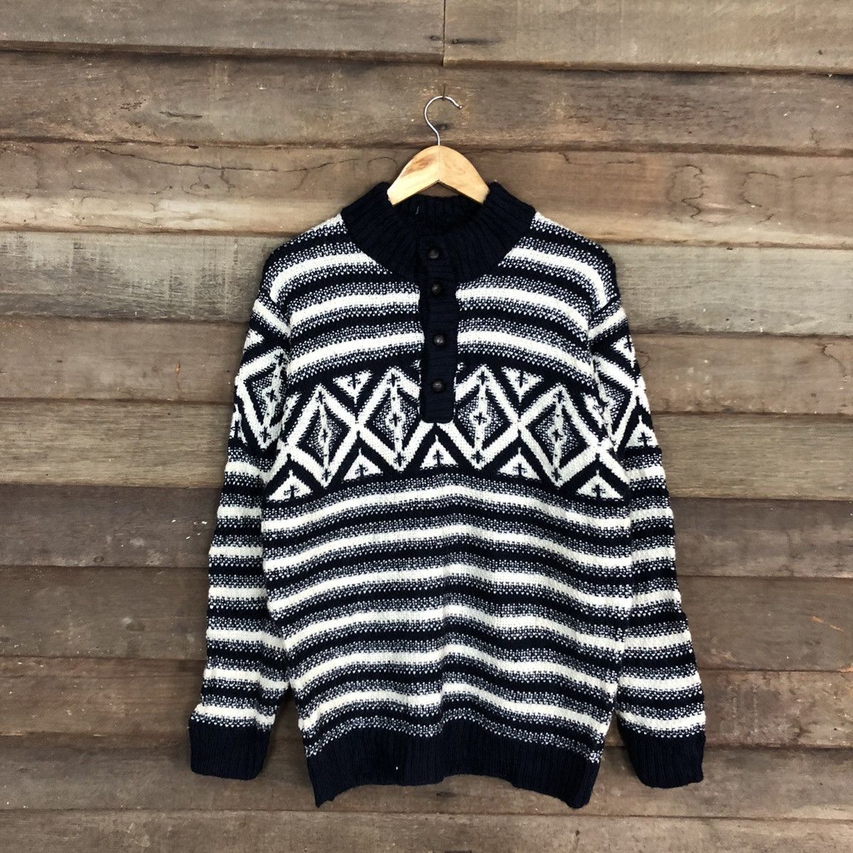 Homespun Knitwear × Japanese Brand × Streetwear Retro Stripes NATURAL ...