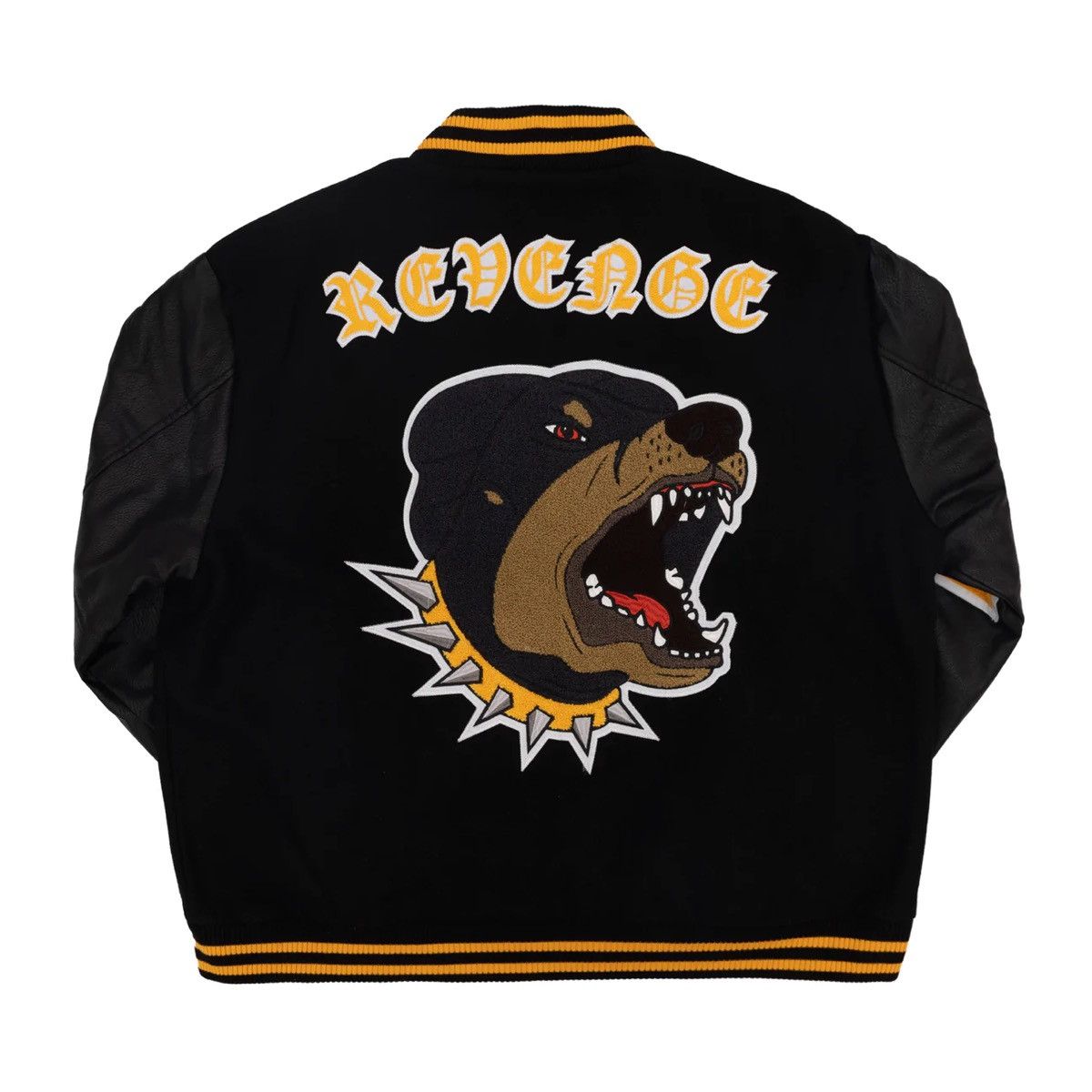 Revenge × Streetwear Revenge Rottweiler Varsity Jacket Black/Yellow ...