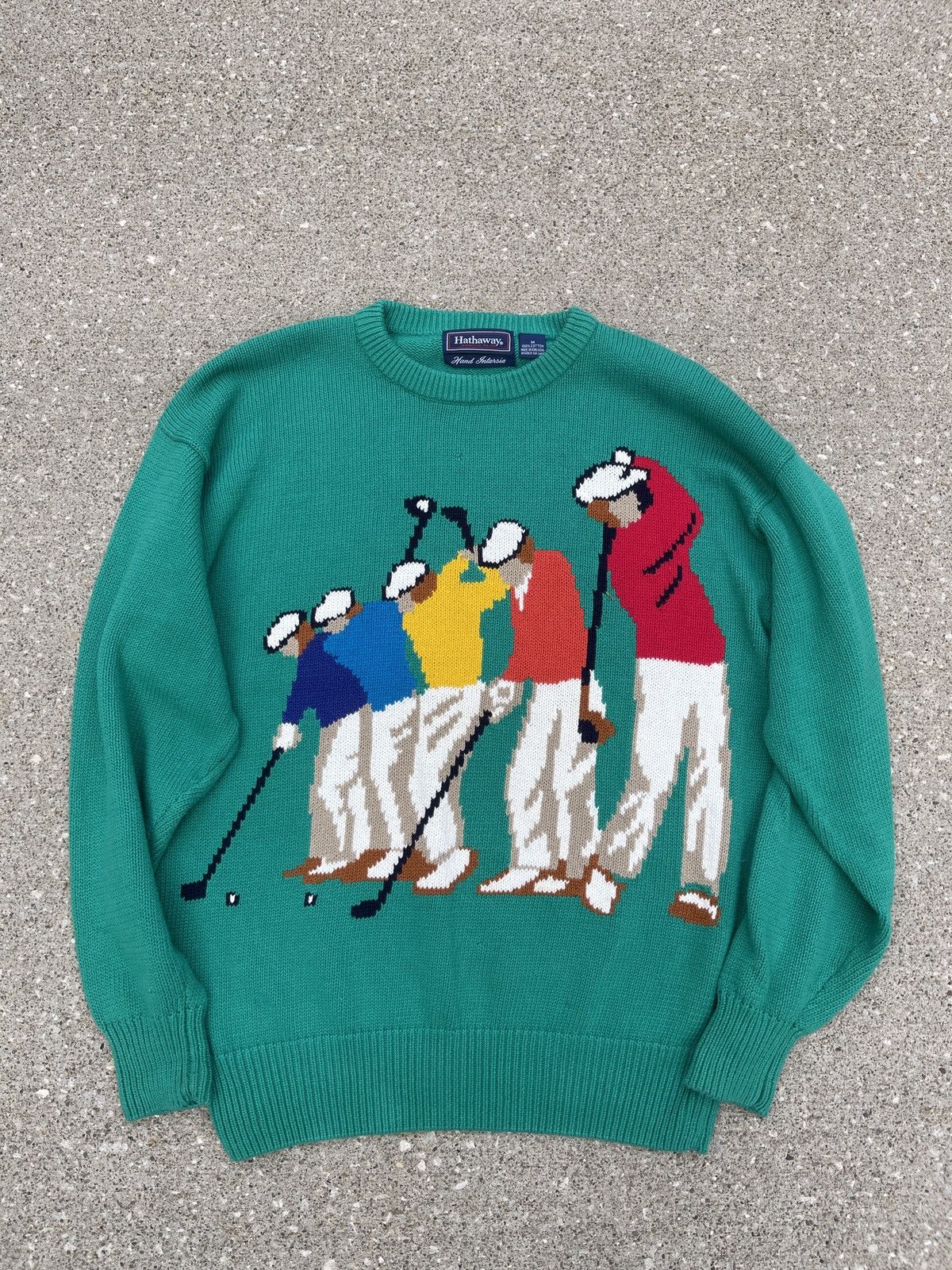 Streetwear × Vintage VINTAGE HAND KNIT GOLF SWEATER GREEN | Grailed