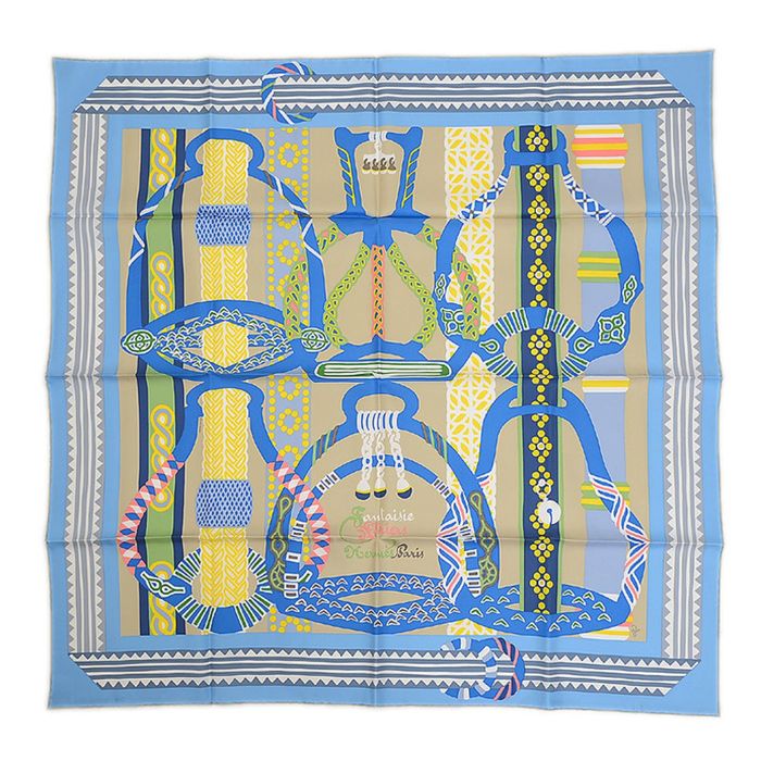 Hermes Hermes Carre 90 Scarf Stirrup Fantasy FANTAISIE D'ETRIERS Blue ...