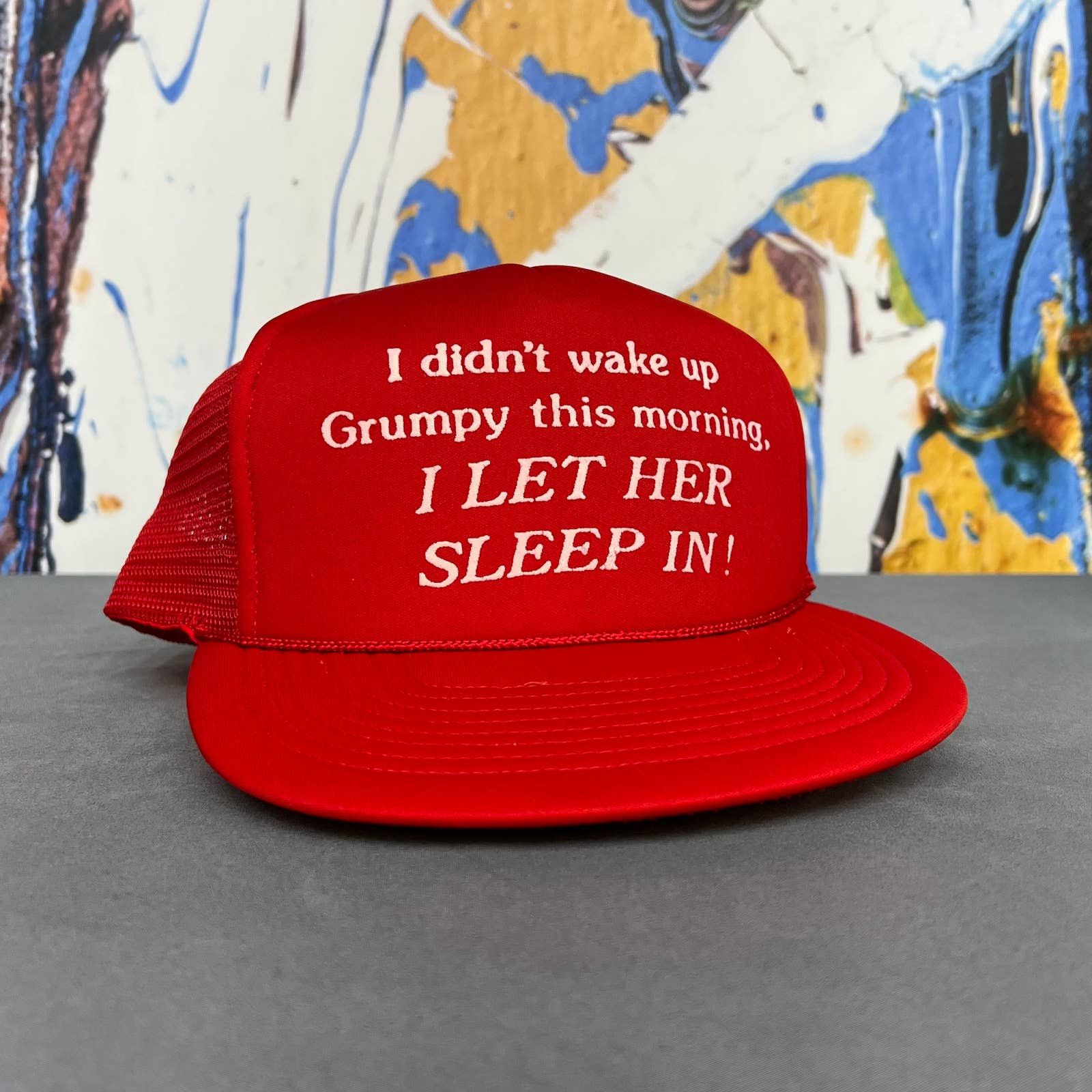 Vintage vtg 80s Let Grumpy Sleep In funny redneck style snapback hat ...