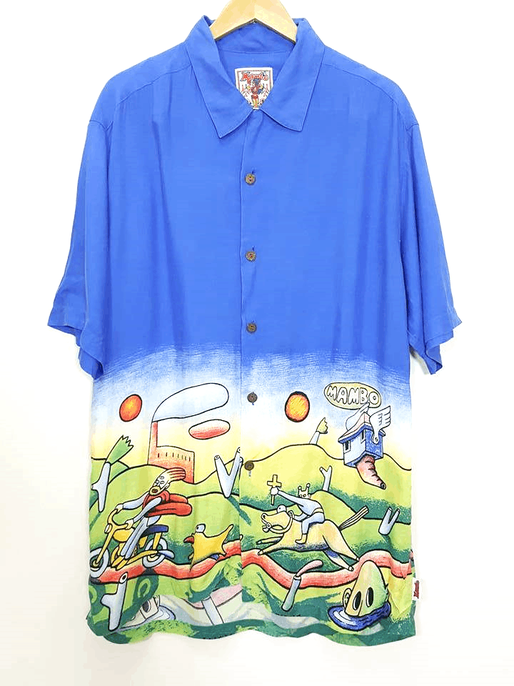 Mambo 100% Rayon Mambo Loud Shirts Hawaiian Jesus On Bicycle Button Up ...