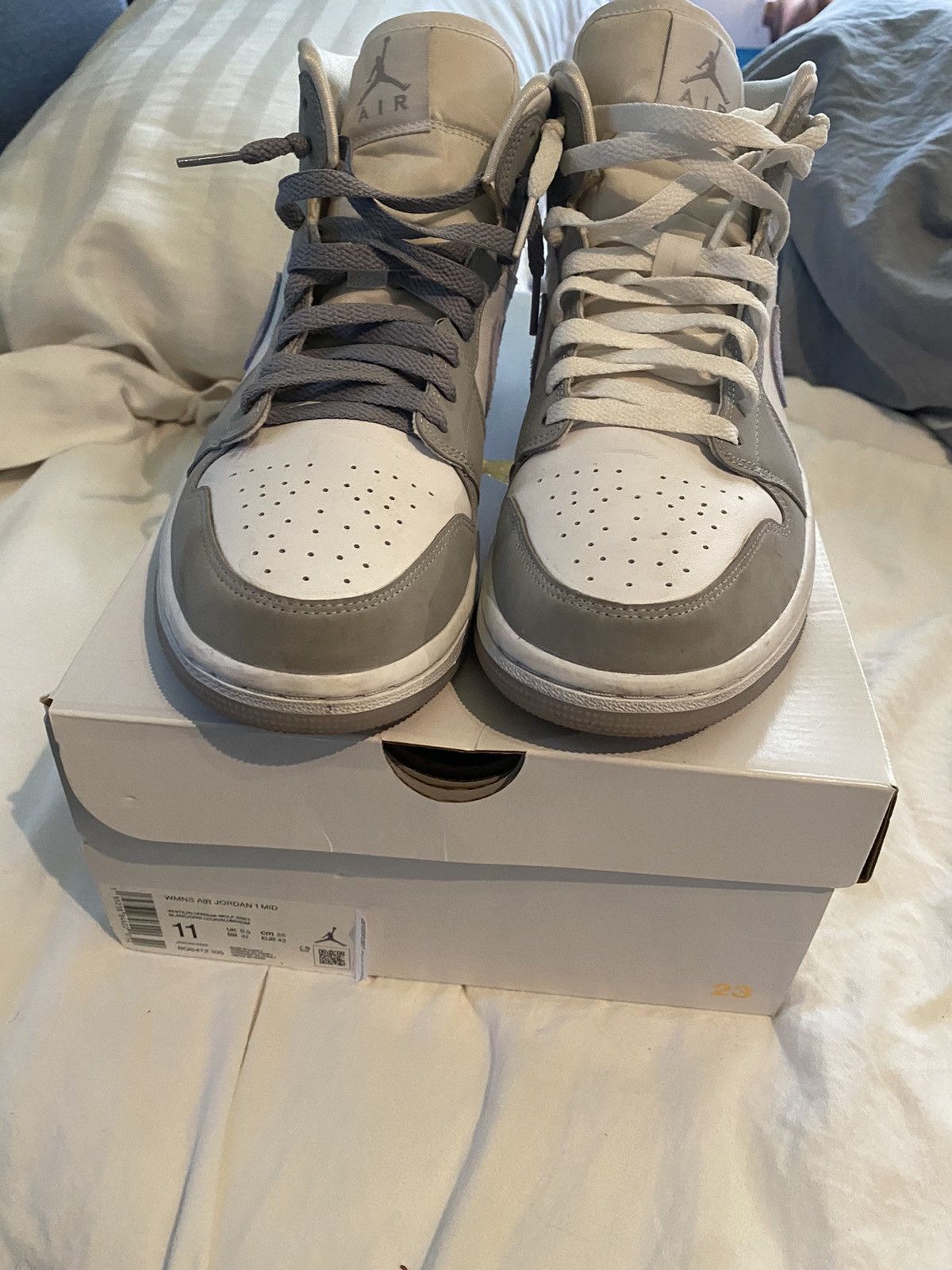 Jordan 1 Mid Grey Wolf Aluminum Hi Top Sneakers