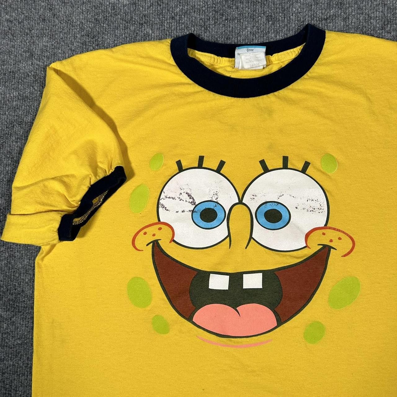 Vintage vintage yellow spongebob cartoon promo art ringer t-shirt | Grailed