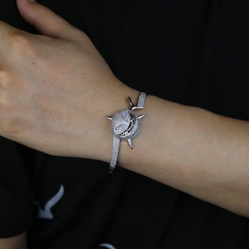Cuban Link Chain Iced Out Shark Bracelet | Grailed
