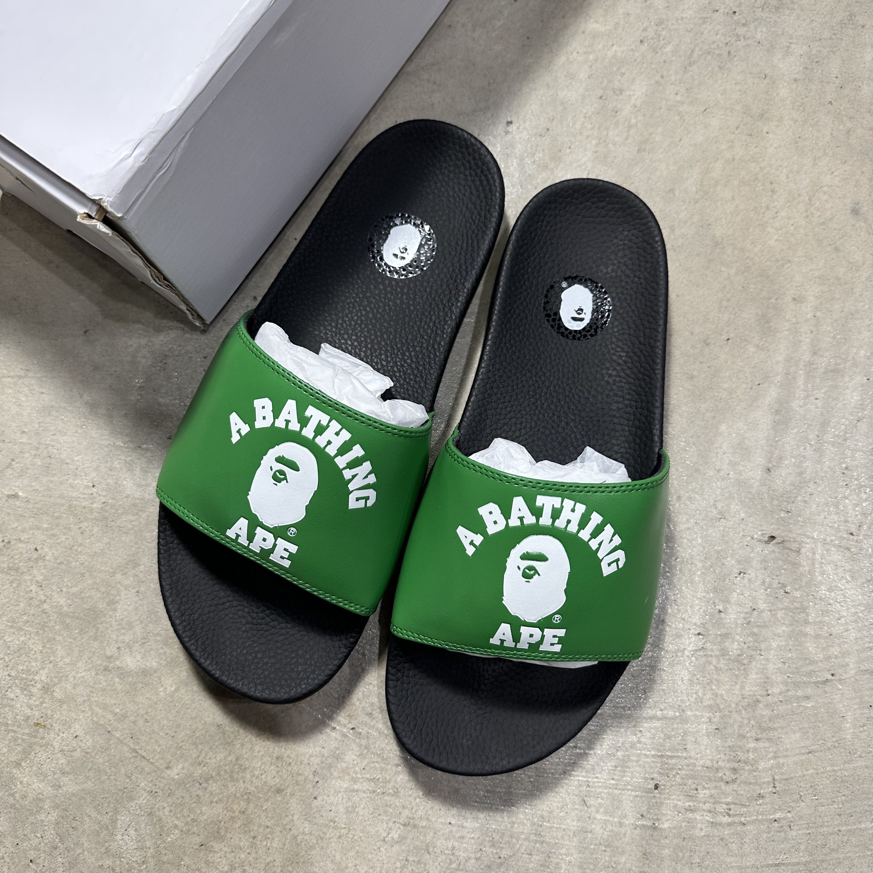 Bape A Bathing Ape BAPE Green Black College Slides Sandals US 9 | Grailed