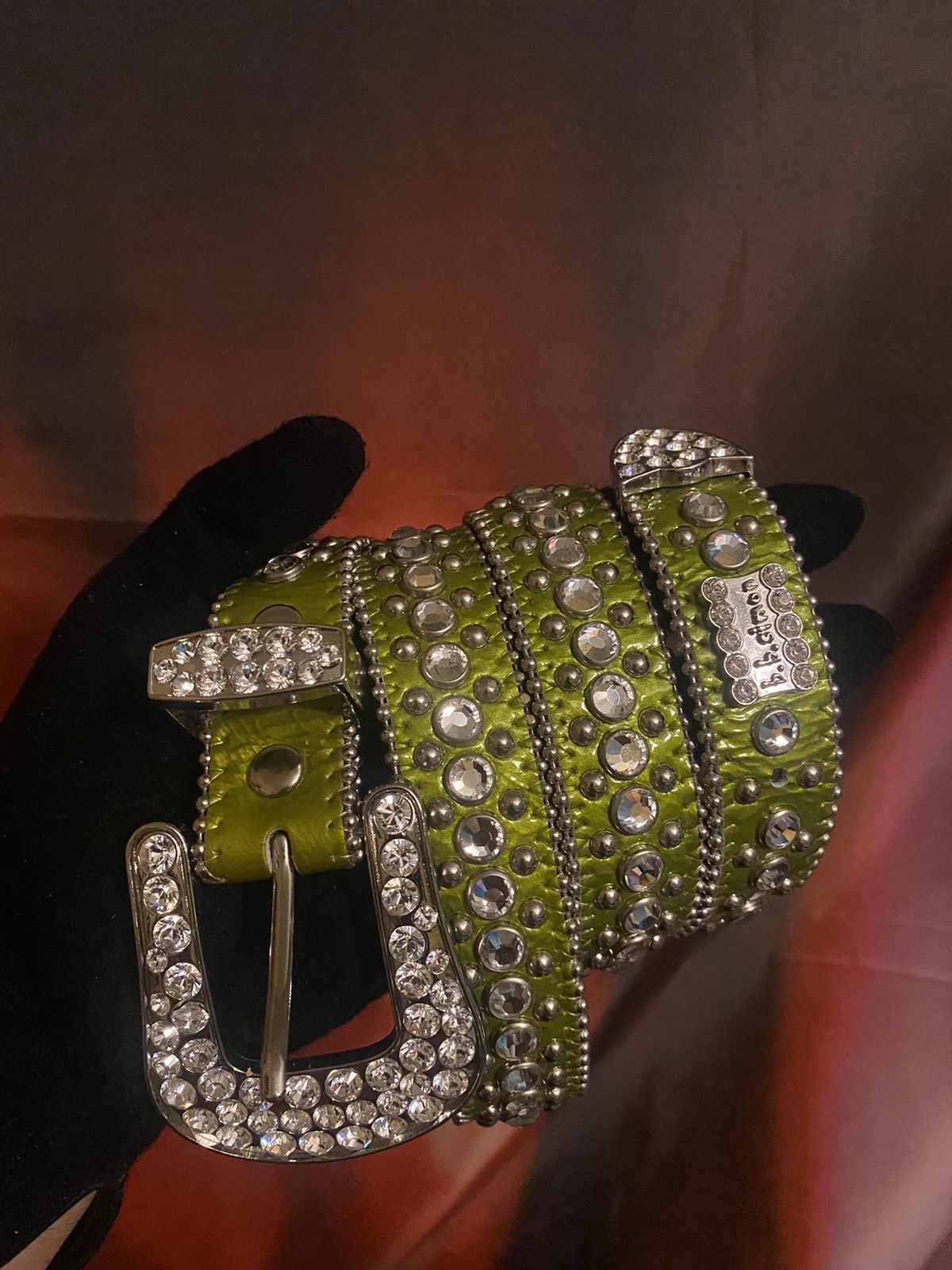 B.B. Simon × Streetwear Bright Green Swarovski Crystal Iced Out Belt ...