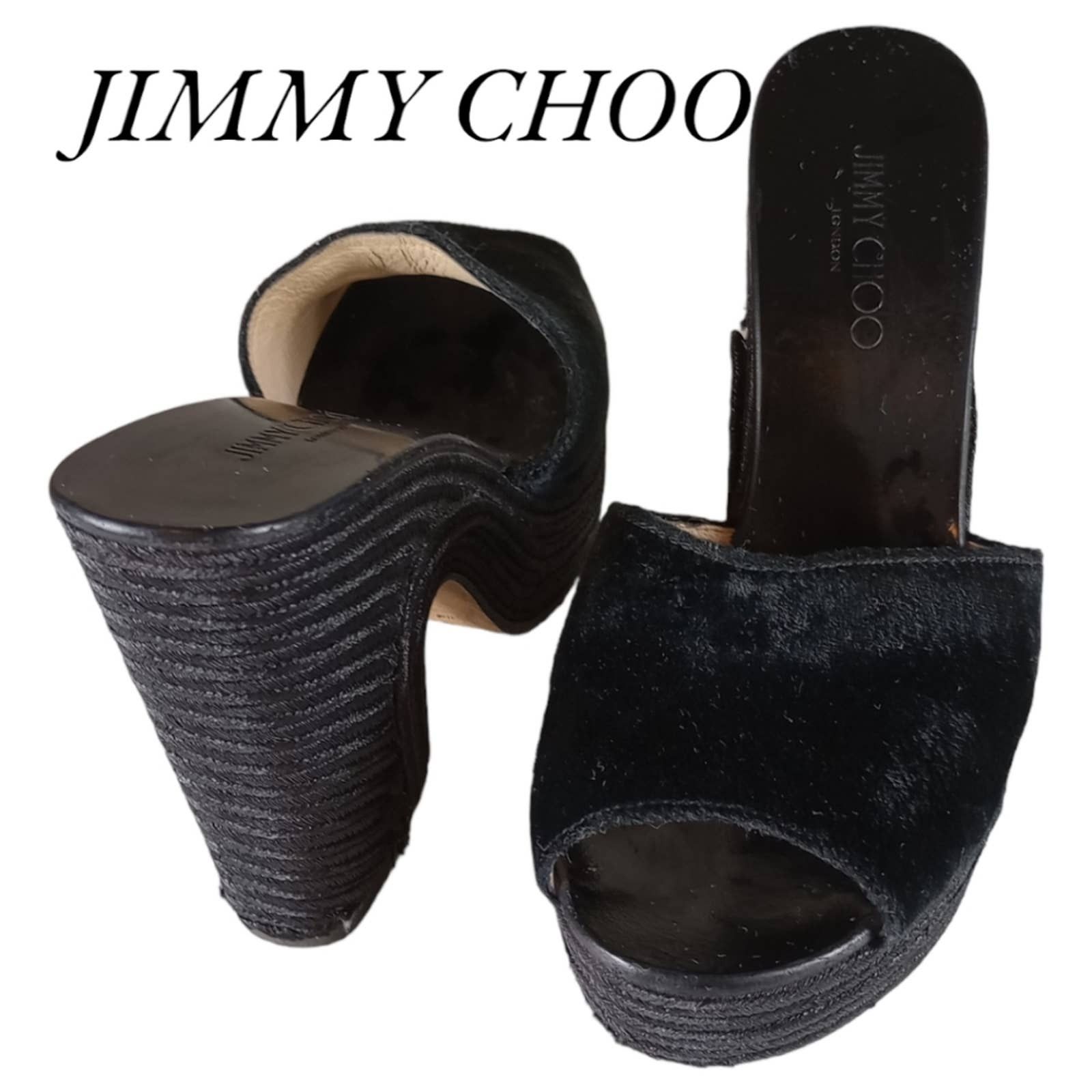 Jimmy Choo JIMMY CHOO 35.5 Black Velvet Platform black Woven Heel Mules ...