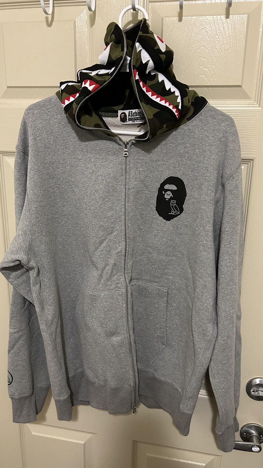 Bape × October's Very Own Bape X OVO Gray Shark Hoodie | Grailed