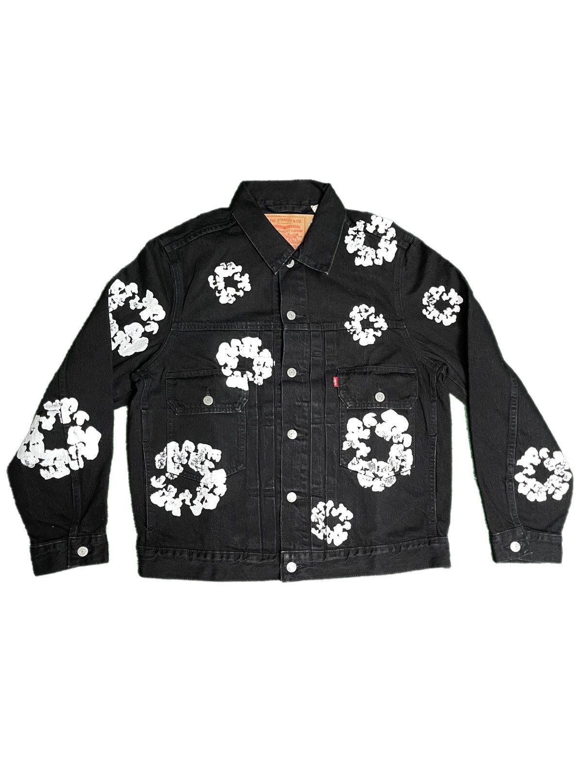 DENIM TEARS DENIM TEARS ALL OVER WREATH BLACK DENIM JACKET | Grailed