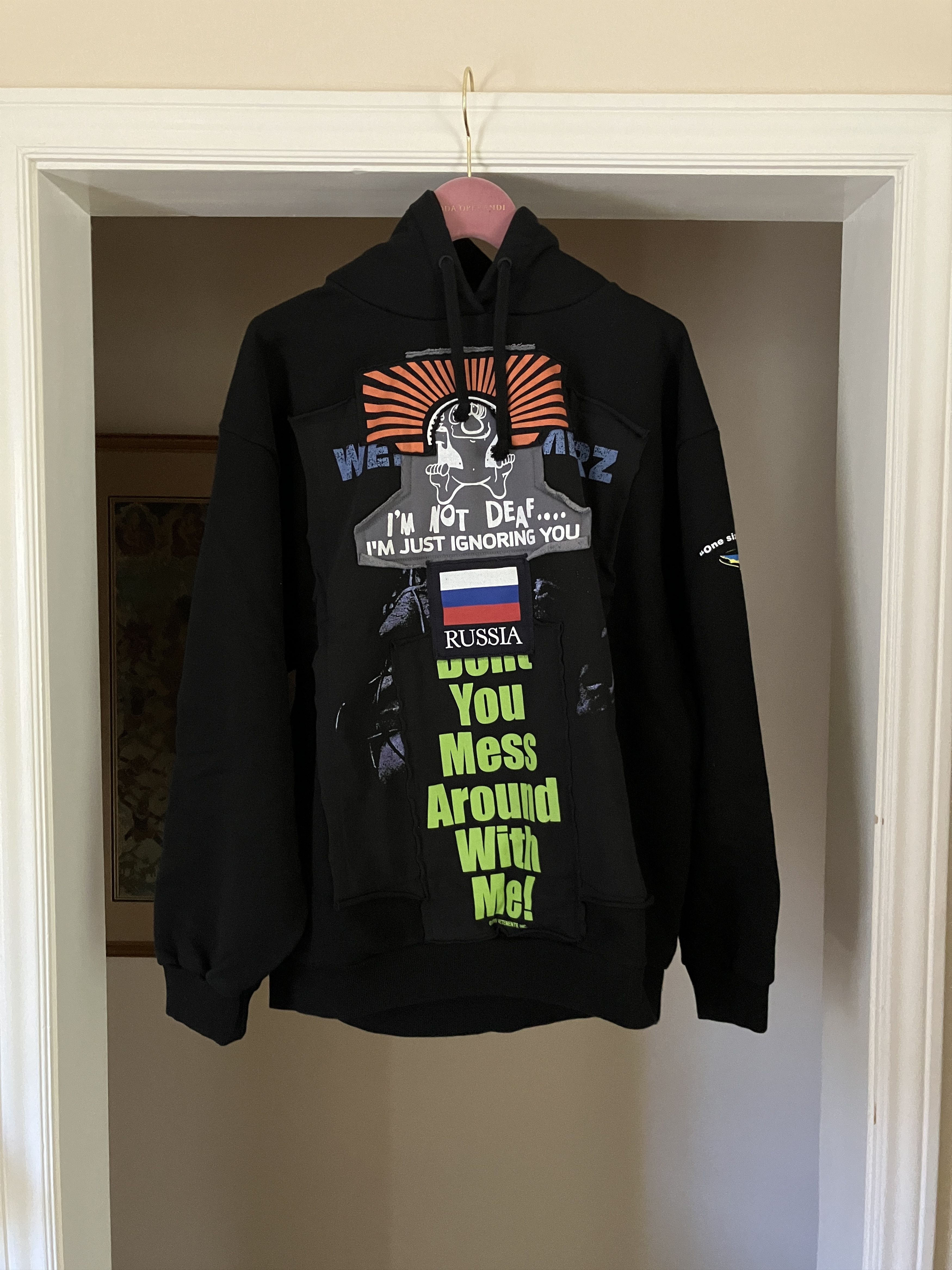 Vetements FW18-19 Russia Patchwork Oversized Hoodie | Grailed