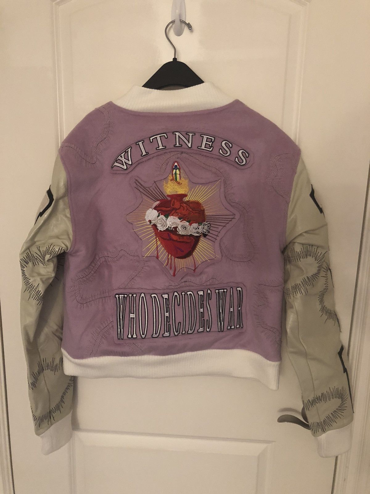 Who Decides War Pink namesake varsity jacket | Grailed