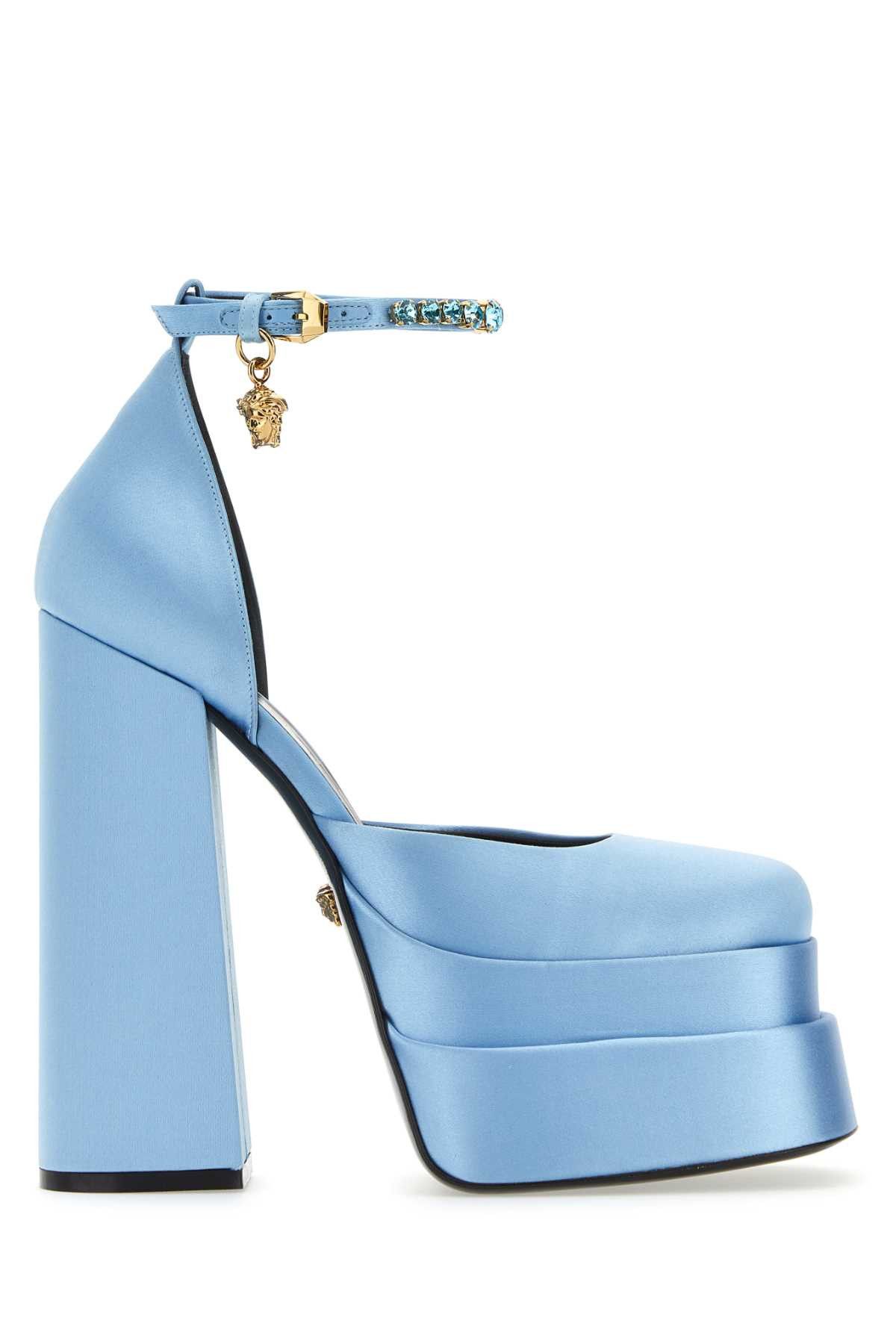 Versace Light-Blue Satin Medusa Aevitas Pumps | Grailed