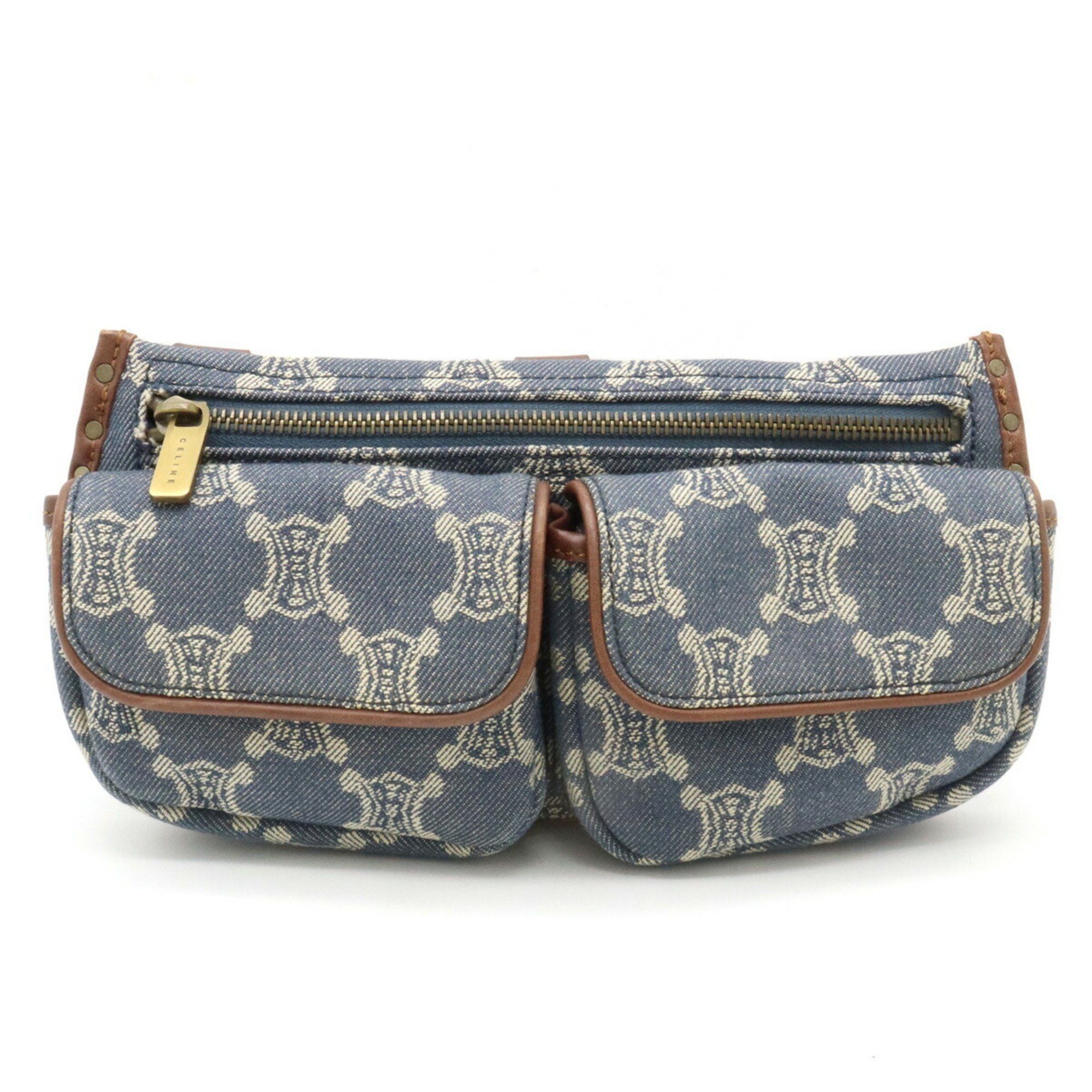 Celine Celine Paris Macadam Waist Pouch Bag Hip Body Leather Blue Brown ...