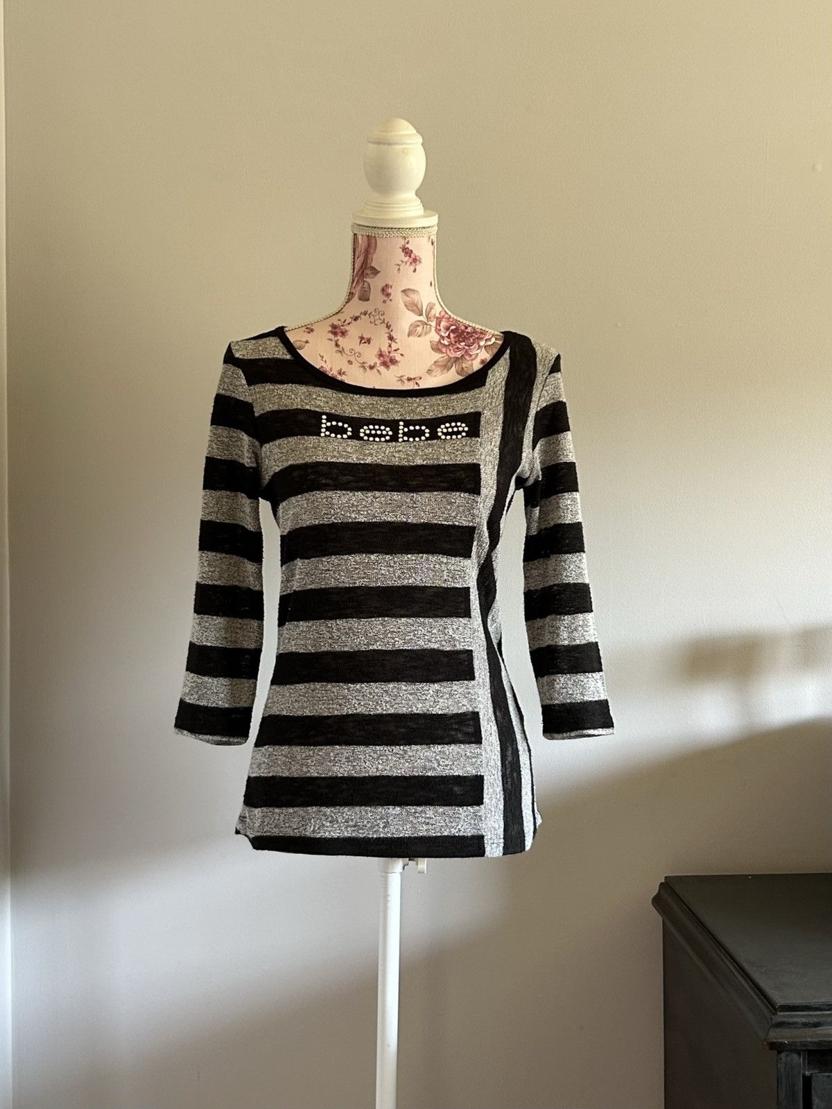 Bebe Vintage 2000s Bebe embellished long sleeve striped shirt | Grailed