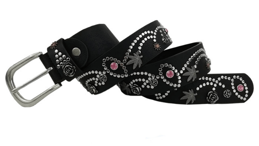 Vintage Black Leather Belt Skull Head Rock Marijuana Gothic Death | Grailed