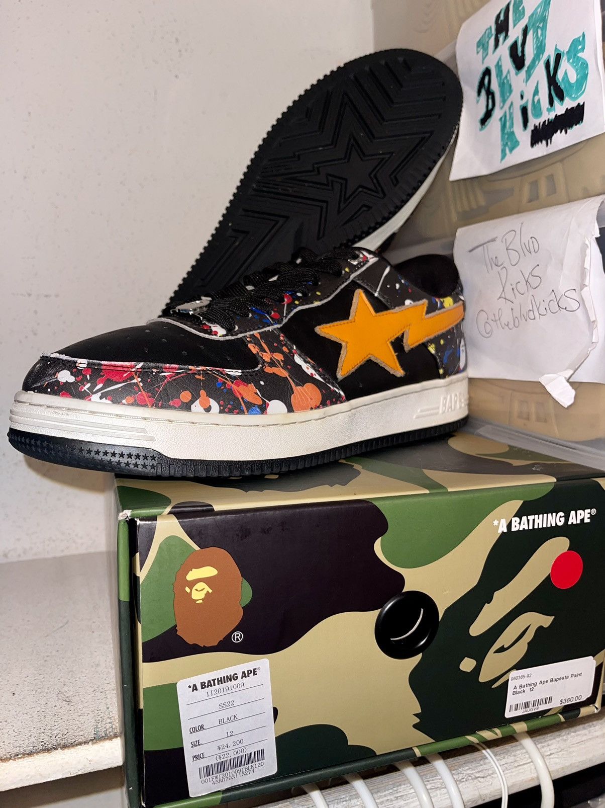 Bape A Bathing Ape Bape Sta Bapesta Paint Splatter Black | Grailed