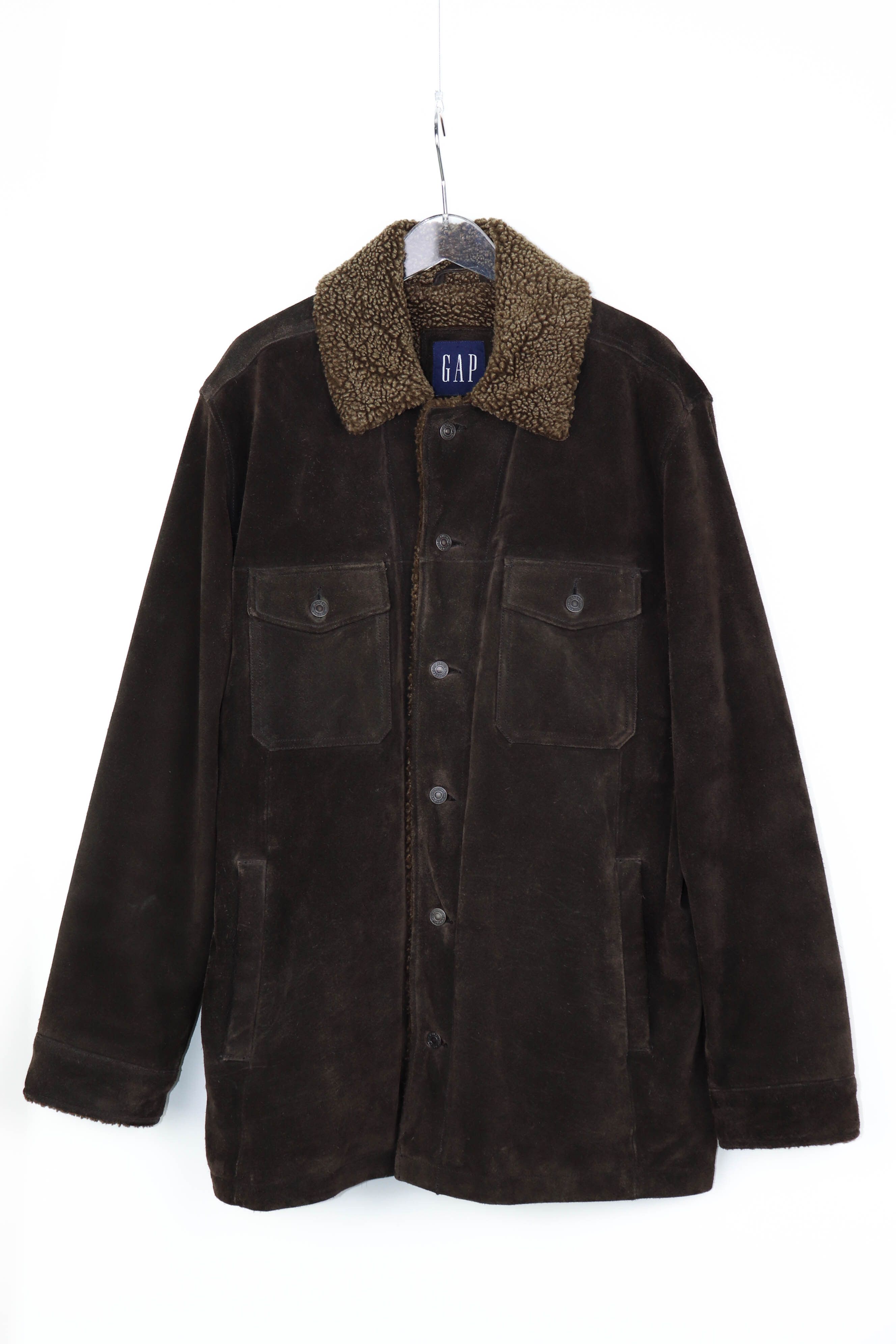 Gap × Vintage GAP Vintage Dark Brown Calf Suede Leather Sherpa Jacket Coat | Grailed