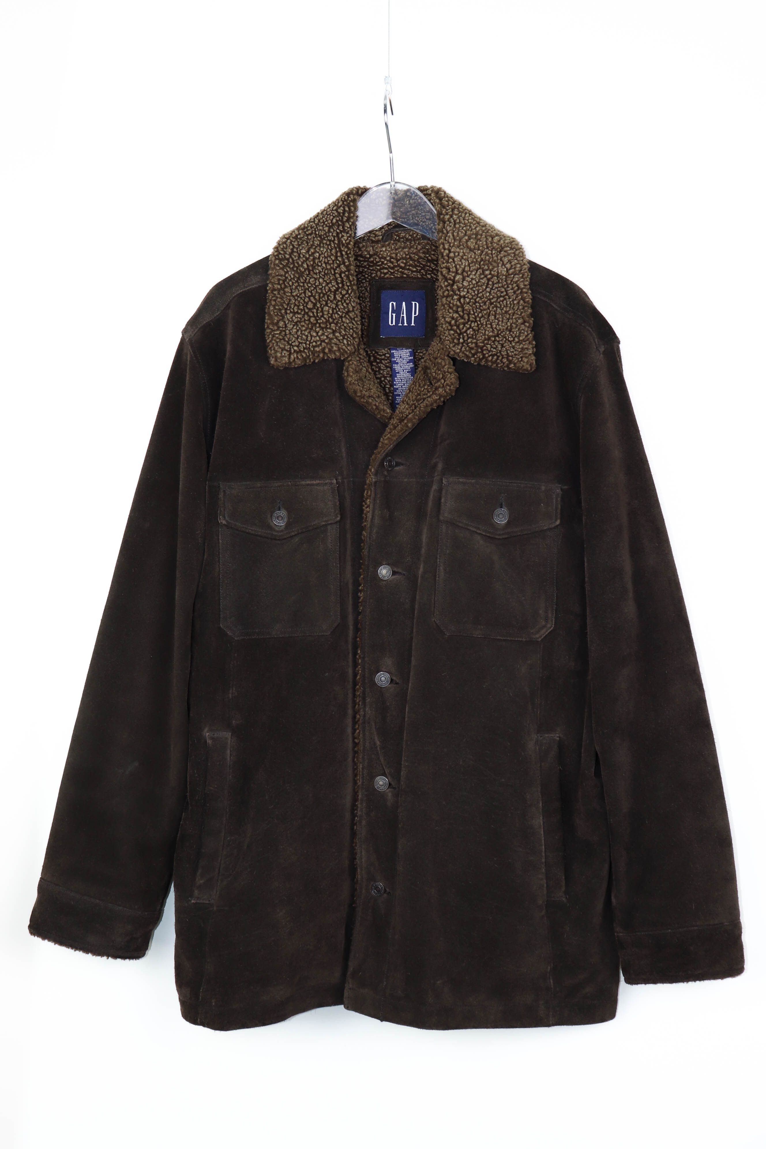 Vintage GAP Vintage Dark Brown Calf Suede Leather Sherpa Jacket Coat ...