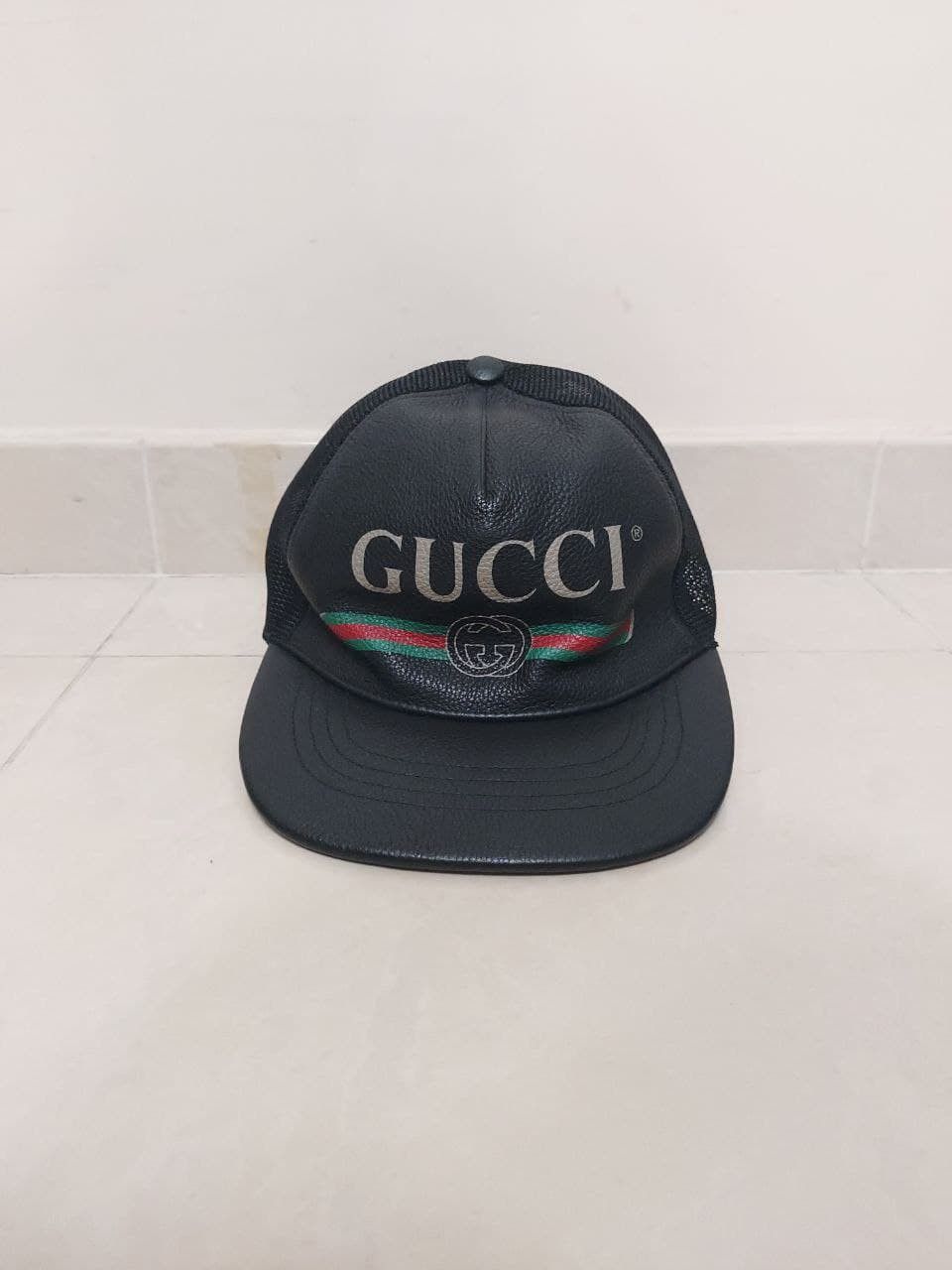 Gucci Logo Leather Trucker Baseball Hat Cap | Grailed