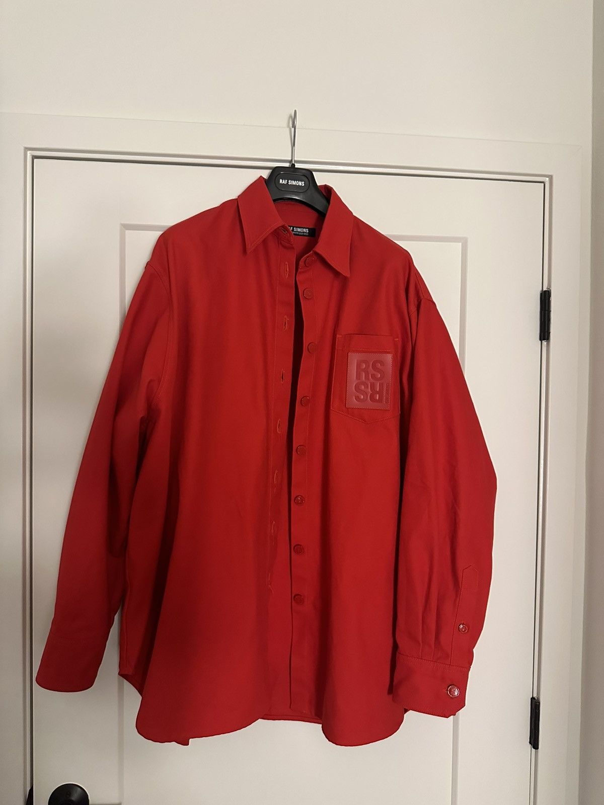 Raf Simons Oversized RS patch shirt monotone red | Grailed