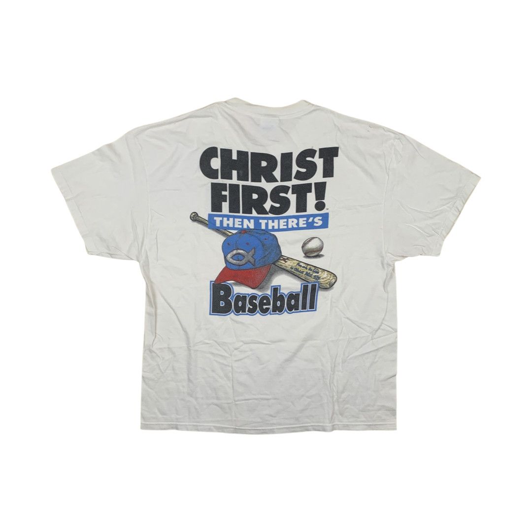 Vintage Vintage christ first baseball white graphic t shirt | Grailed