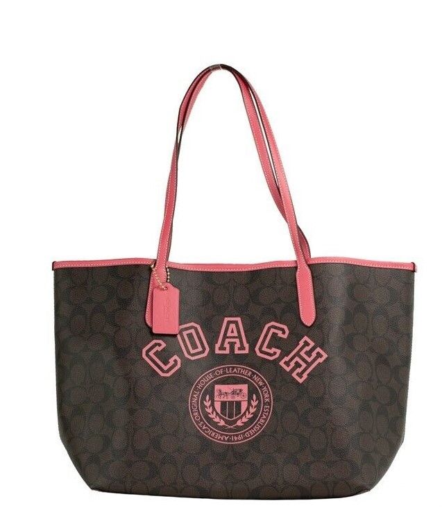 Coach COACH Varsity Brown Watermelon Signature Canvas City Tote Handbag ...