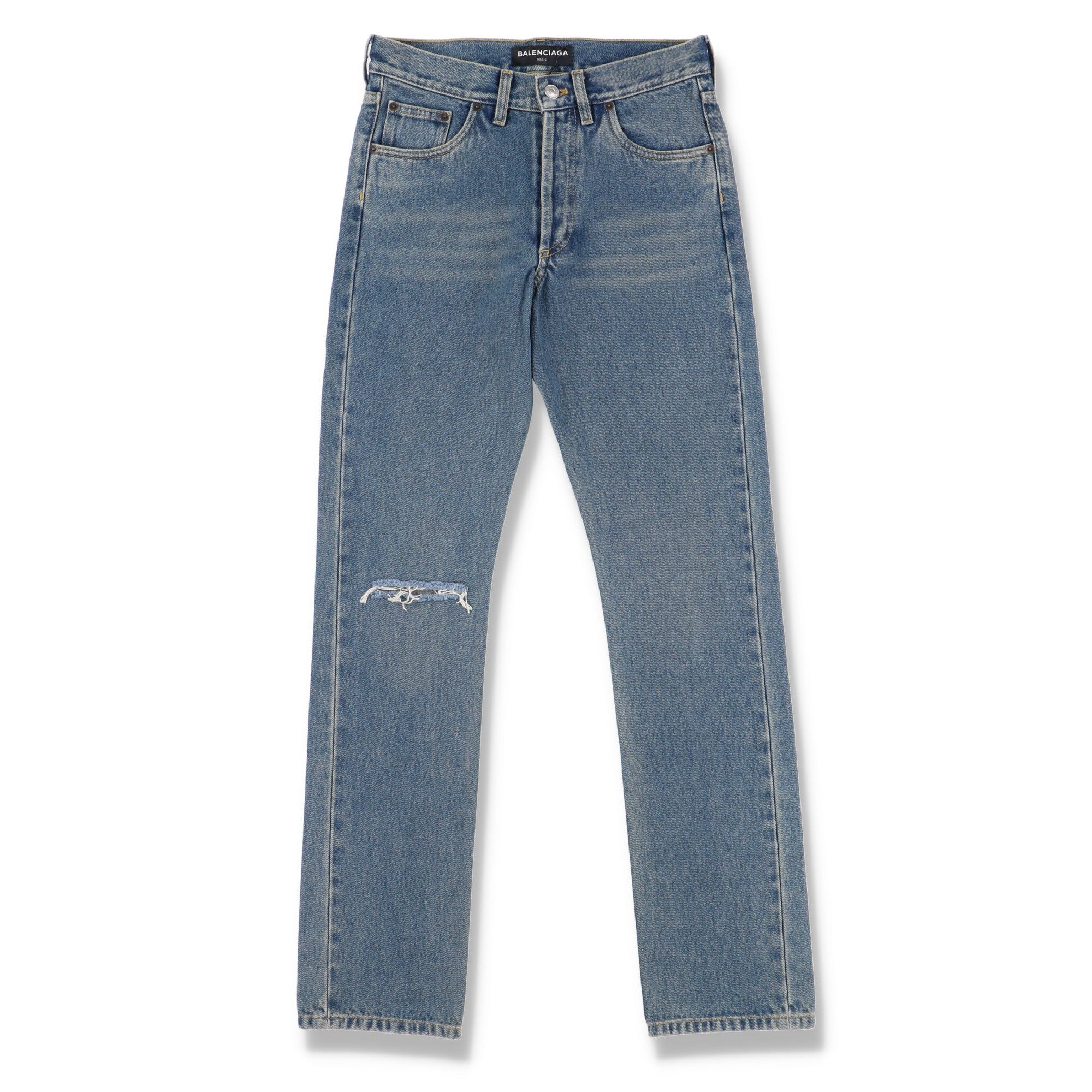 Balenciaga Blue Archetype Knee Rip Straight-Leg Jeans | Grailed