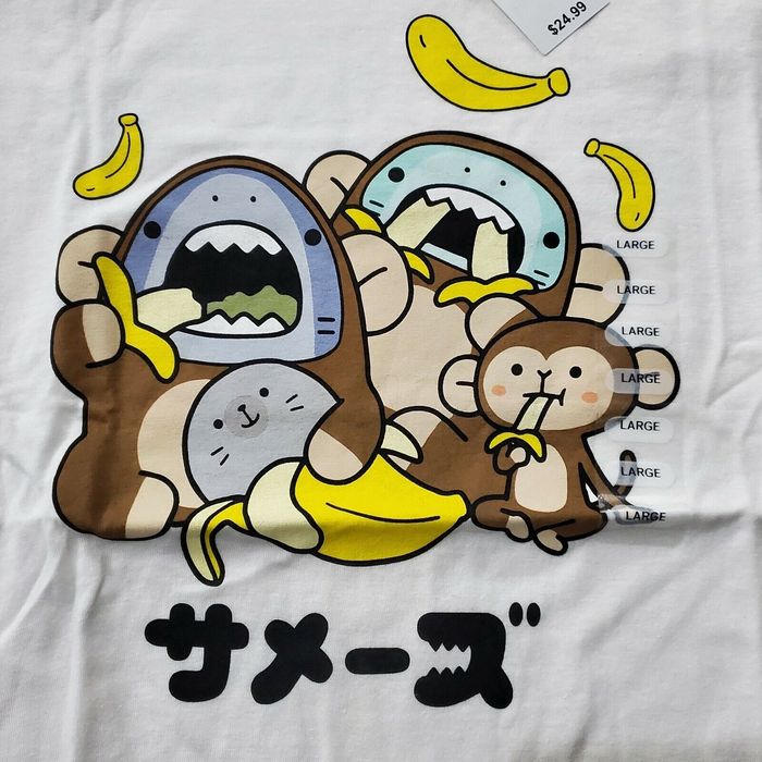 Streetwear Samezu Shark Kawaii Monkey Banana Women’s Graphic Tee Large ...