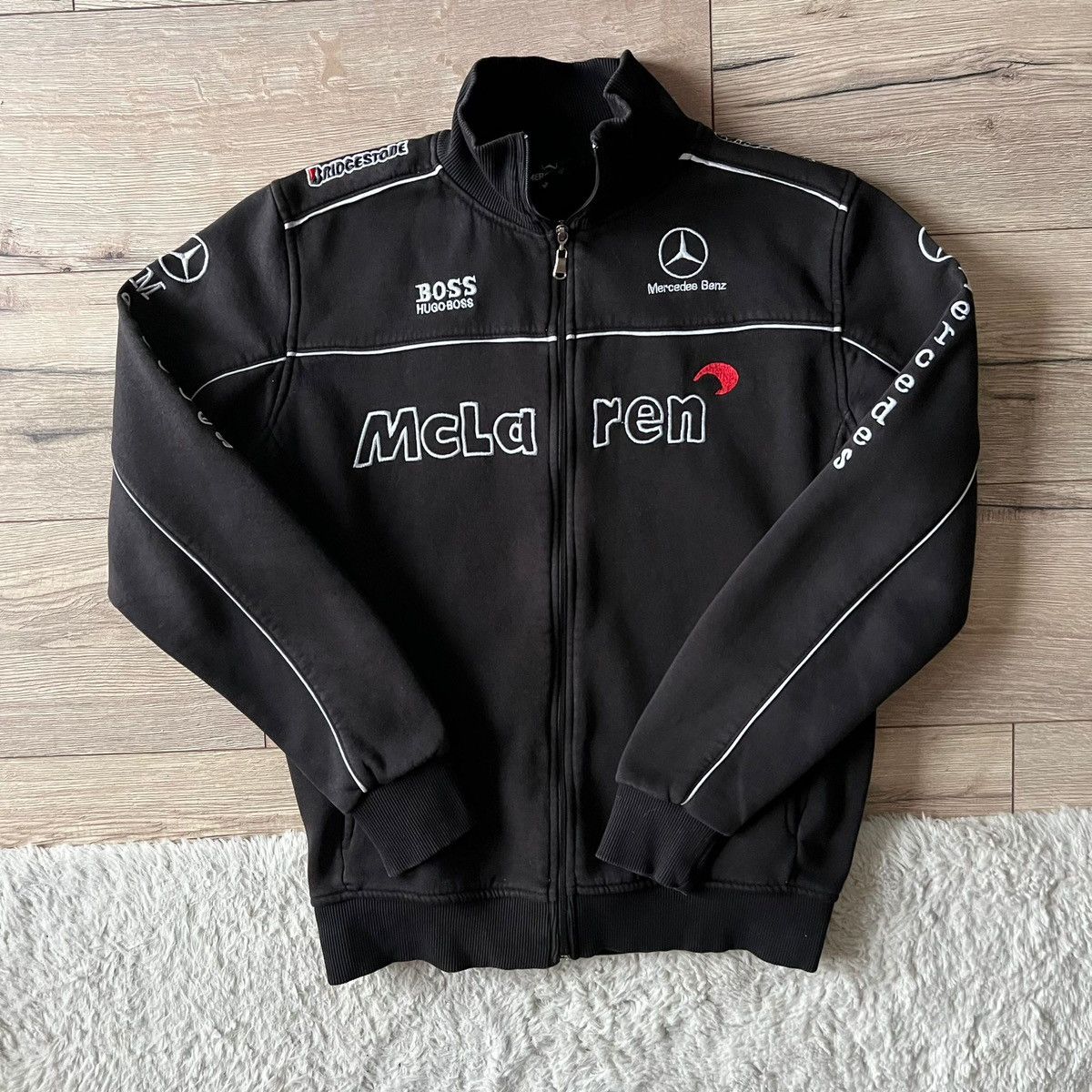 Mercedes-Benz × Streetwear × Vintage Mercedes Black Zip Up Sweatshirt ...