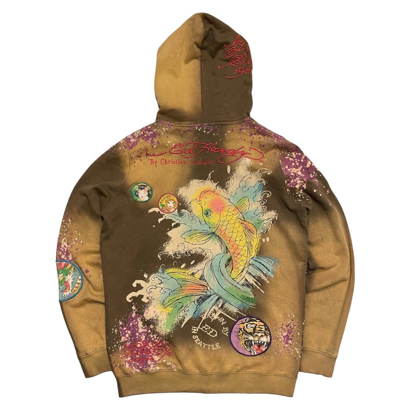 Ed Hardy Vtg Y2K Ed Hardy Japanese inspired koi fish zip-up hoodie ...