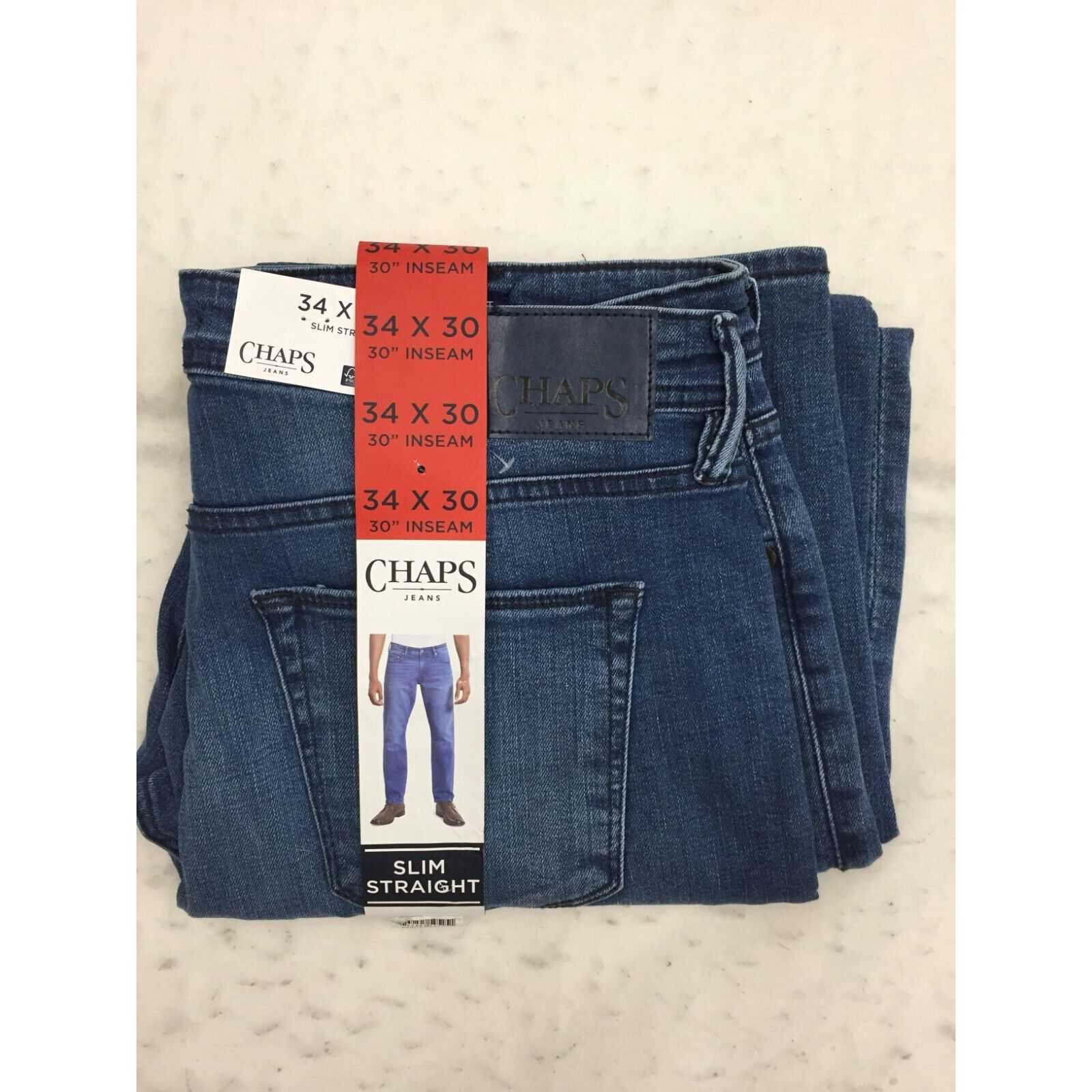 Chaps NEW Chaps Jeans Mens 34 30 Slim Straight Blue Faded Med. Wash ...