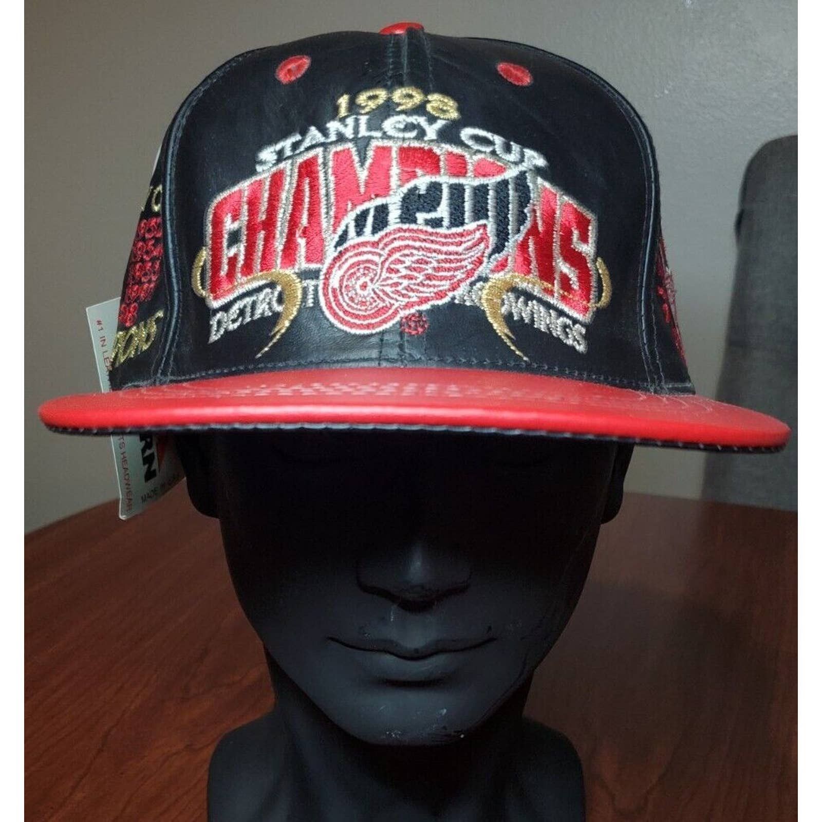 NHL Detroit Red Wings Hat 1998 Stanley Cup Champions Leather Cap | Grailed