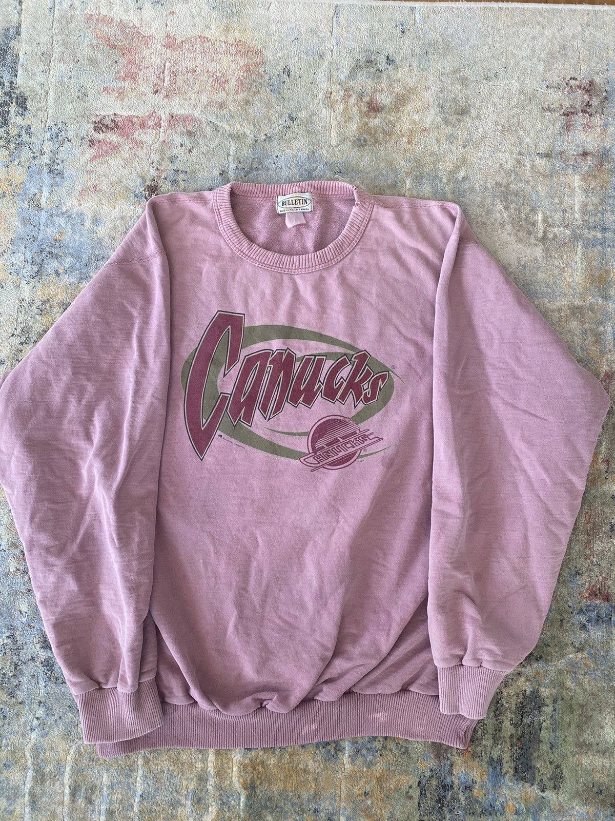 Vintage Vintage 90s Rare Pink Vancouver Canucks NHL Graphic Crewneck ...