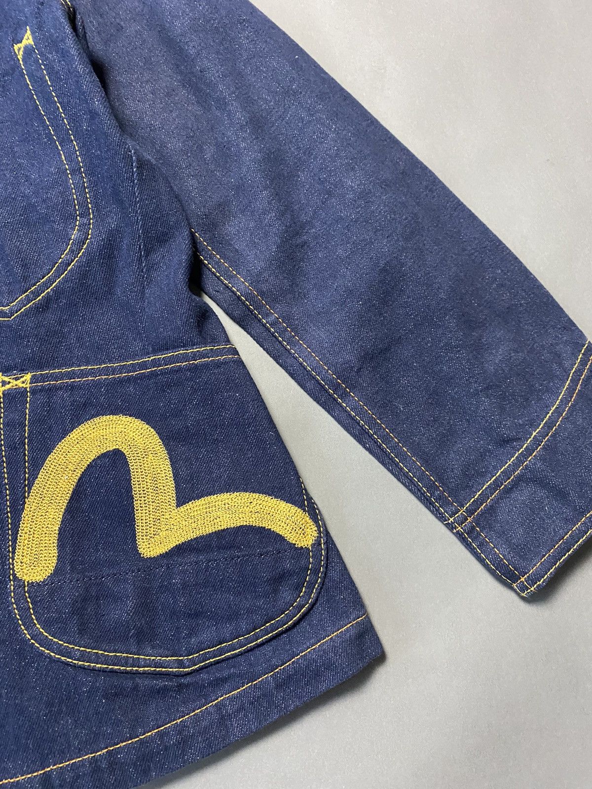 Evisu × Japanese Brand × Vintage Evisu denim jacket navy yellow gulls selvedge inside out | Grailed