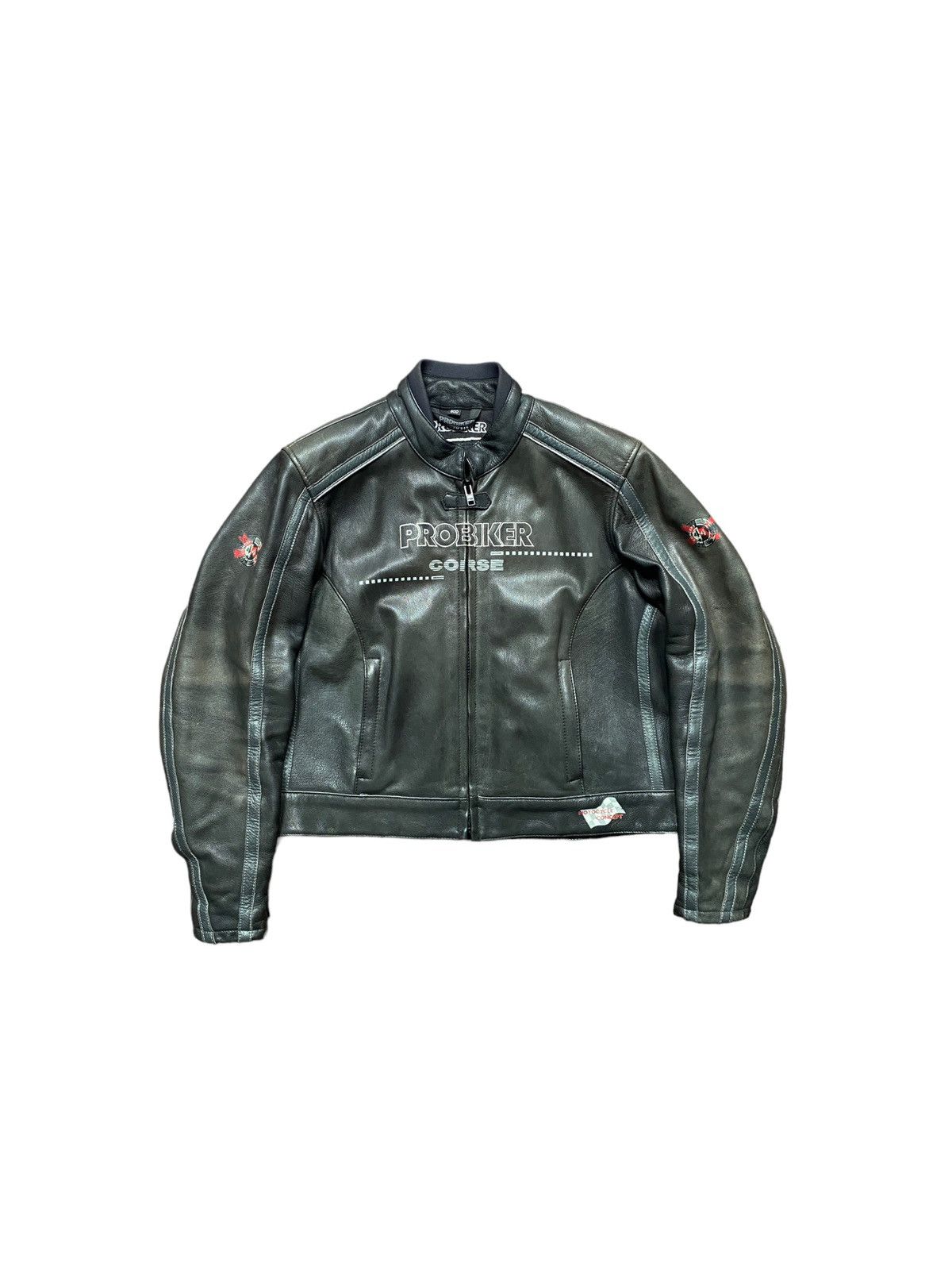 Leather × Vintage Vintage Probiker leather jacket Racing boxy moto ...