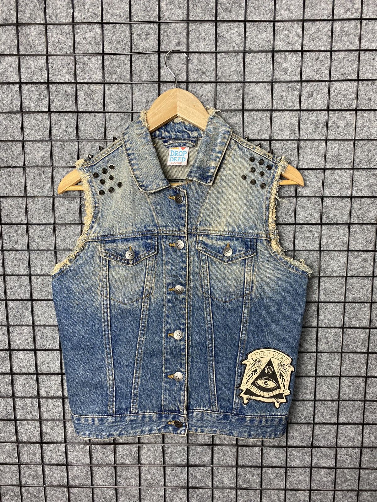 Drop Dead Clothing Drop Dead Studded Tumblr Back Print Denim Vest Size ...