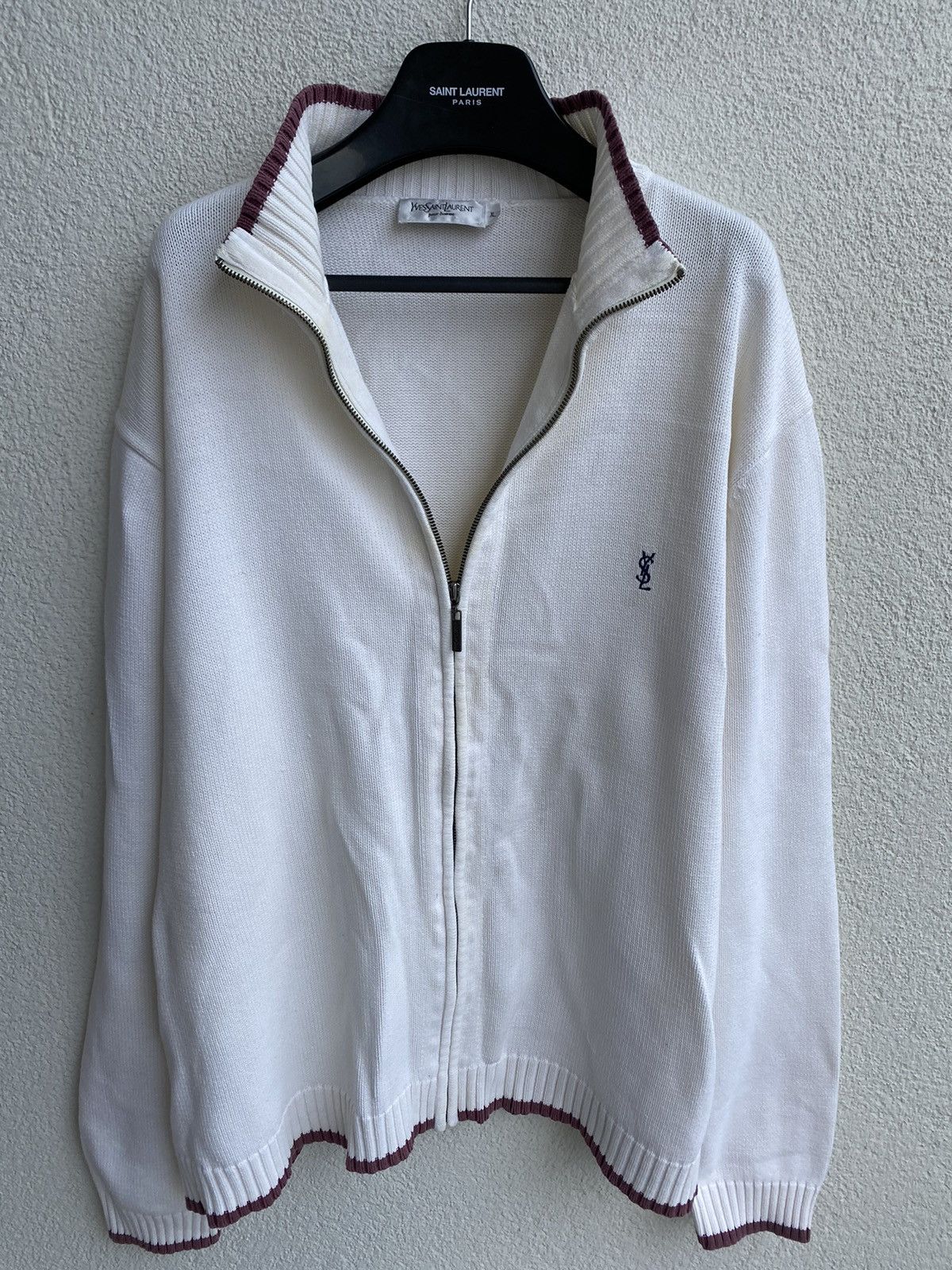 Vintage × Yves Saint Laurent White YSL Sweater Zip Knit Yves Saint ...